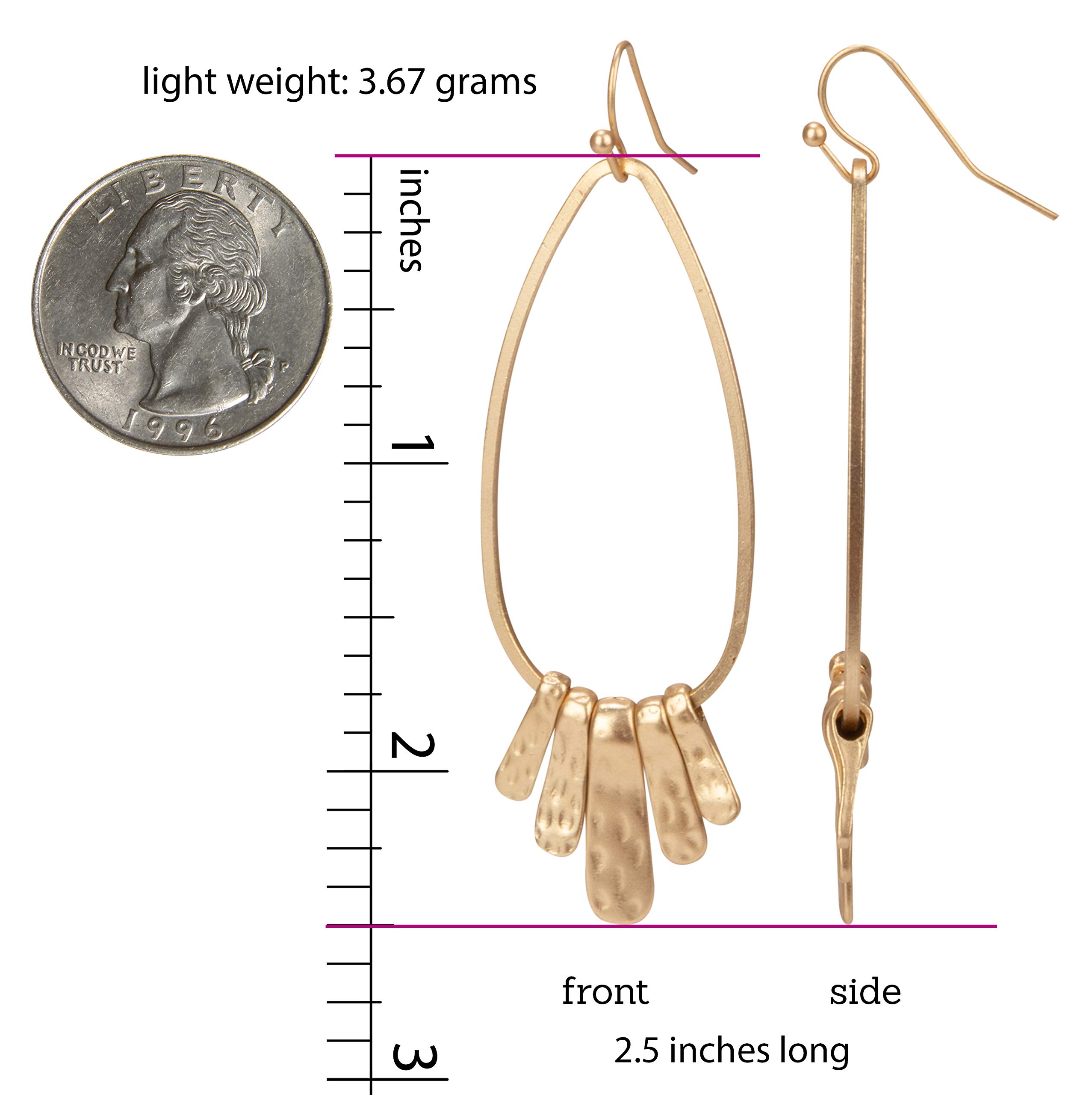 SPUNKYsoul Handmade Hammered Teardrop Dangle Earrings with 5 Paddle Bars for Women, Lightweight Distressed Gold, Lead & Nickel Free