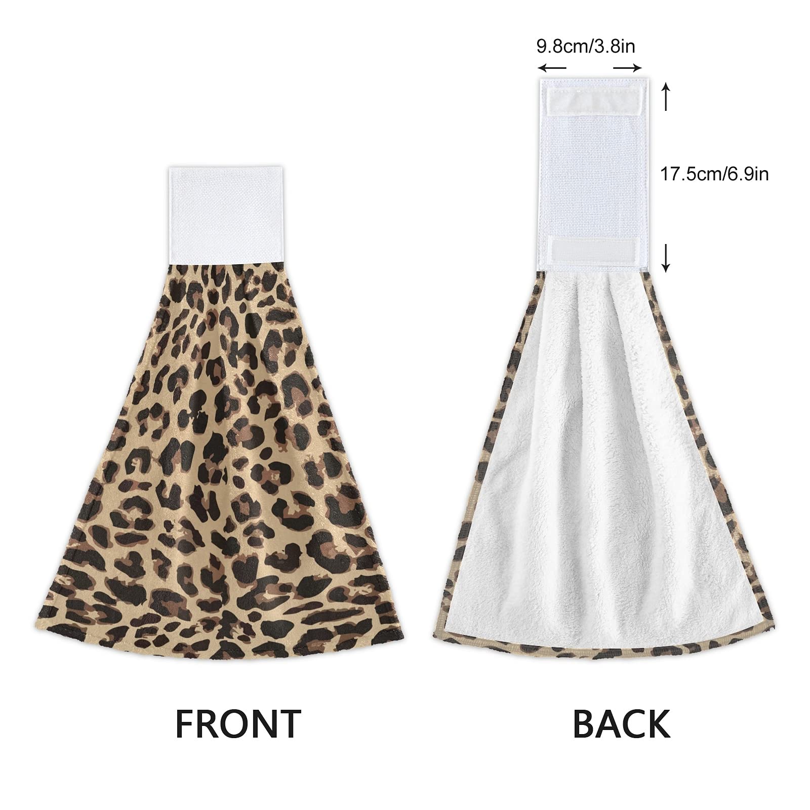 susiyo Brown Leopard Animal Print Hanging Kitchen Towels, 2 Pcs Tie Towel Dish Cloth with Loop for Kitchen Decor
