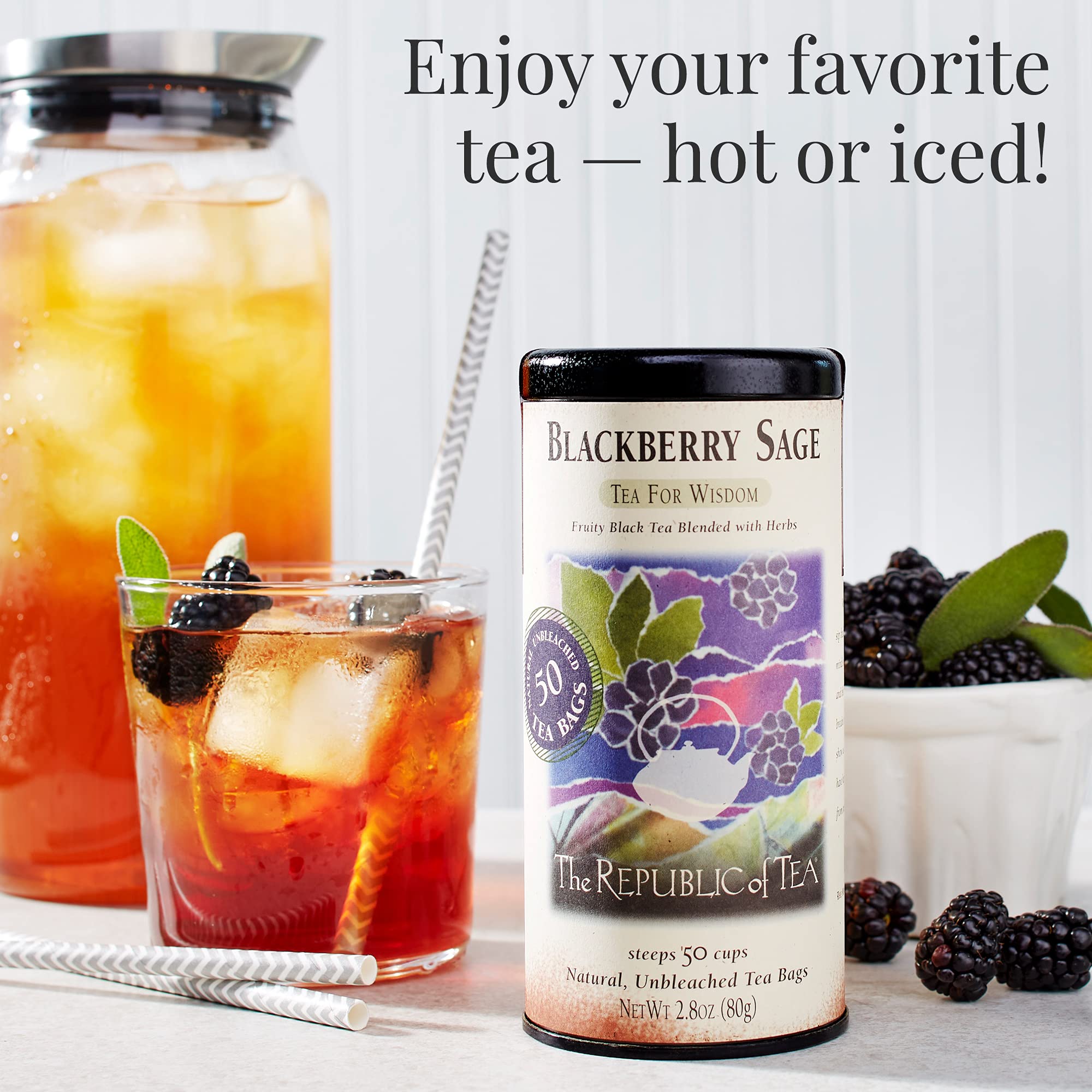 The Republic of Tea Blackberry Sage Black Tea | 50 Tea Bags, Gourmet Black Tea