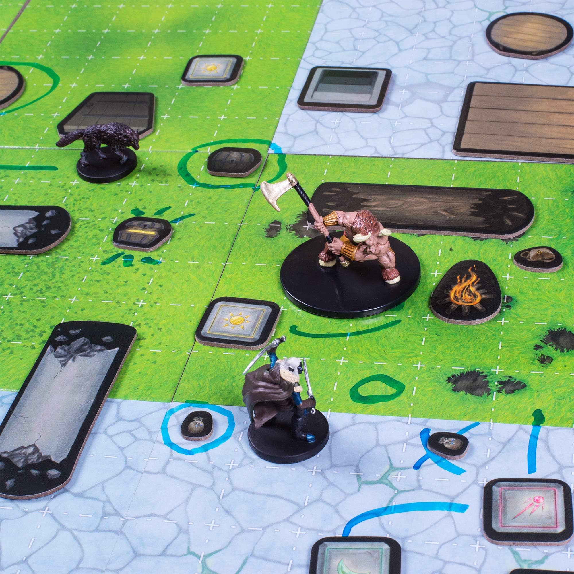 Stratagem The Master's Atlas Grid Tiles-Reversible Dry Wet Erase Battle Map for 3D DND-RPG Tabletop RPG Scenery-Dungeons Dragons Pathfinder- Tabletop Grid| Grass/Stone - 44 Tiles & 48 Tokens
