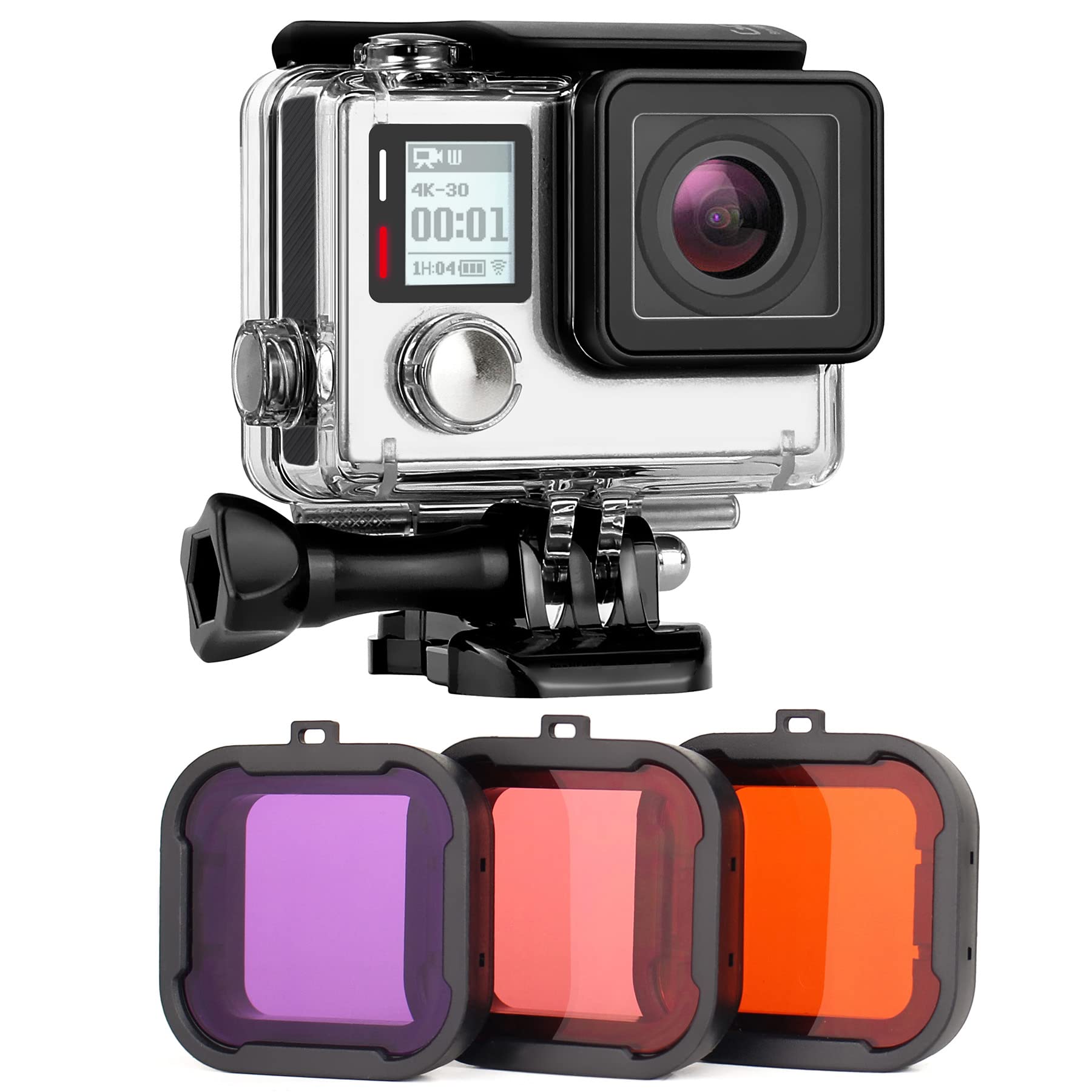 YALLSAME Waterproof Case with Dive Filter for GoPro Hero 4 Hero 3 Hero 3+ Filter Protective Housing Scuba Diving Snorkeling Underwater Photography Accessories for Go Pro 4 3 3 Plus Black Silver