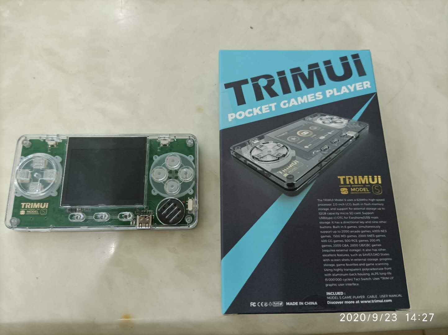 TRIMUI Handheld Game Console, Mini Game Player with 6000+ Classical Games and 2.0-Inch IPS Screen, Portable Video Game Console with Rechargeable Battery (Dark Grey Back+Black PCB)
