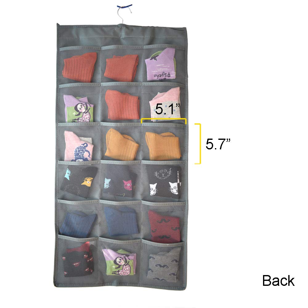 Renashed Durable Closet Underwear Organizer Dual-Sided Hanging for Bra Underwear, Tshirts, Underpants, Socks, Makeup and Sunglasses 30 Pocket Mesh Hanging Storage Gray