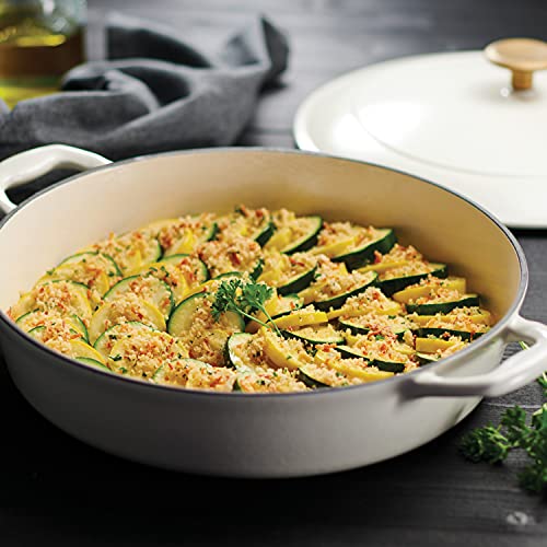 Tramontina Covered Braiser Cast Iron 4 Qt Latte with Gold Stainless Steel Knob, 80131/087DS