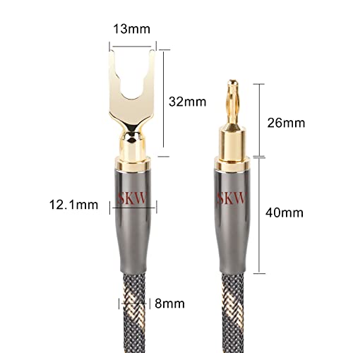 SKW HI-FI Series BiWire Jumpers, Speaker Jumper Cable, Ultra-high Purity Copper Banana to Spade Wire - Set of 2 (2 Cables)