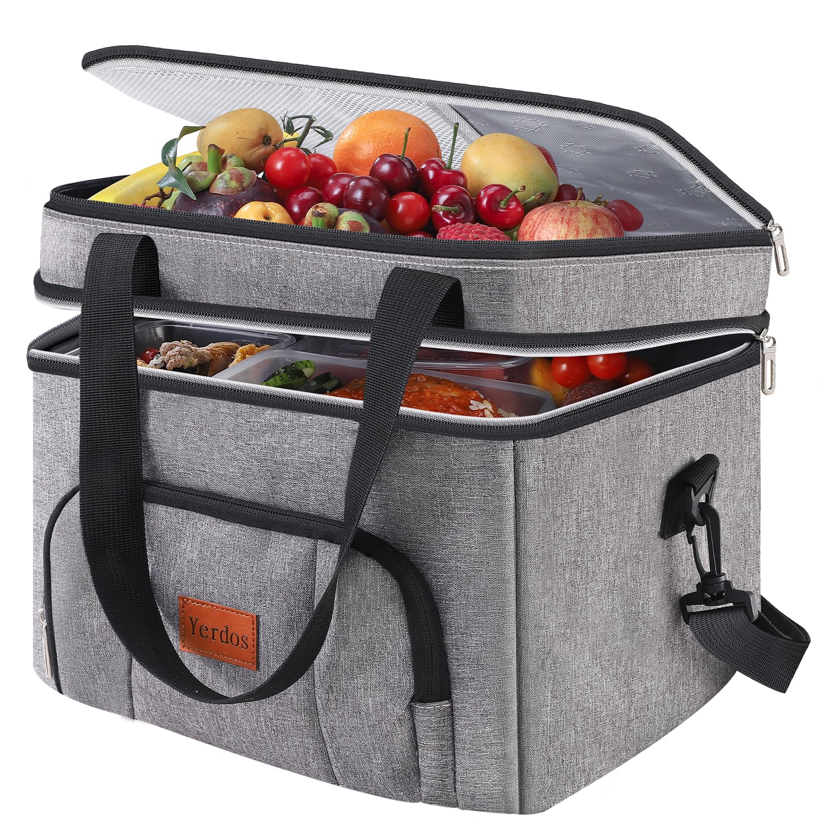 Yerdos Lunch Bag Women Insulated Lunch Box for Men, Light Durable Tote Bag with Adjustable Shoulder Strap for Office Work Picnic Hiking Beach Fishing-(Dark Grey)