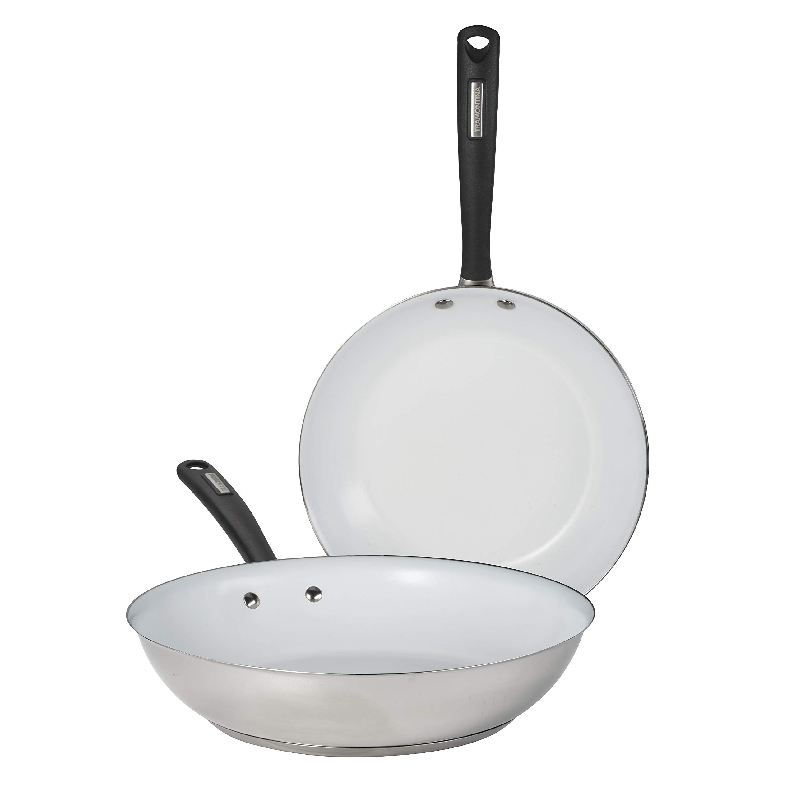 Tramontina Fry Pan Set Stainless Steel Ceramic Interior Duo 2 Pk - 10 in and 12 in, 80154/070DS