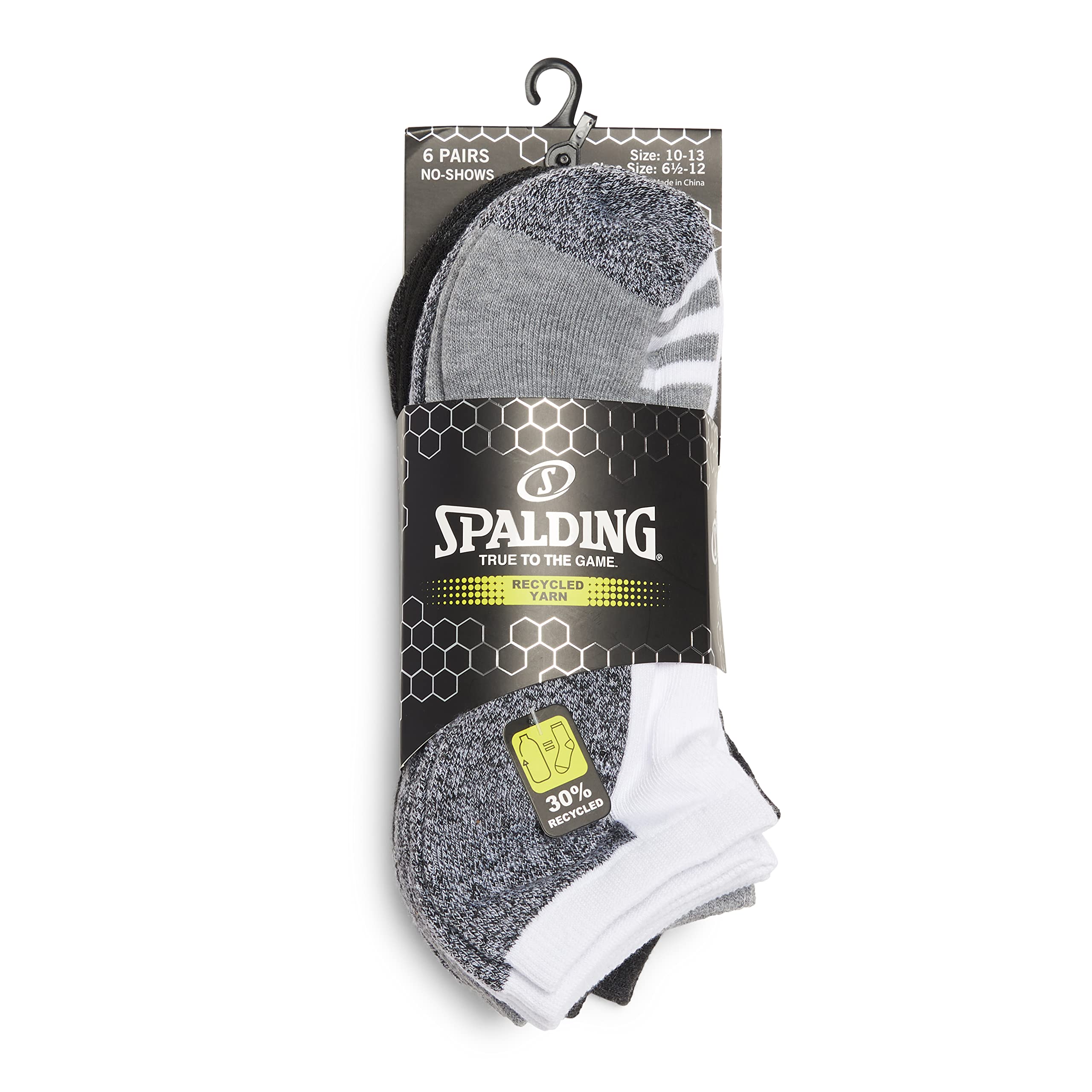Spalding Men's Fashion Breathable No Show Socks Cushion Heel Size 10-13 - Value Pack - 6 Pairs in pack