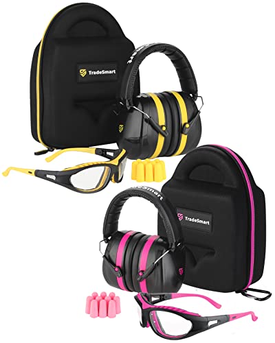TradeSmart All-in-One Gun Range Safety Duo Kit, Yellow & Pink Ear and Eye Protection Kit for Men & Women, U.S. Certified