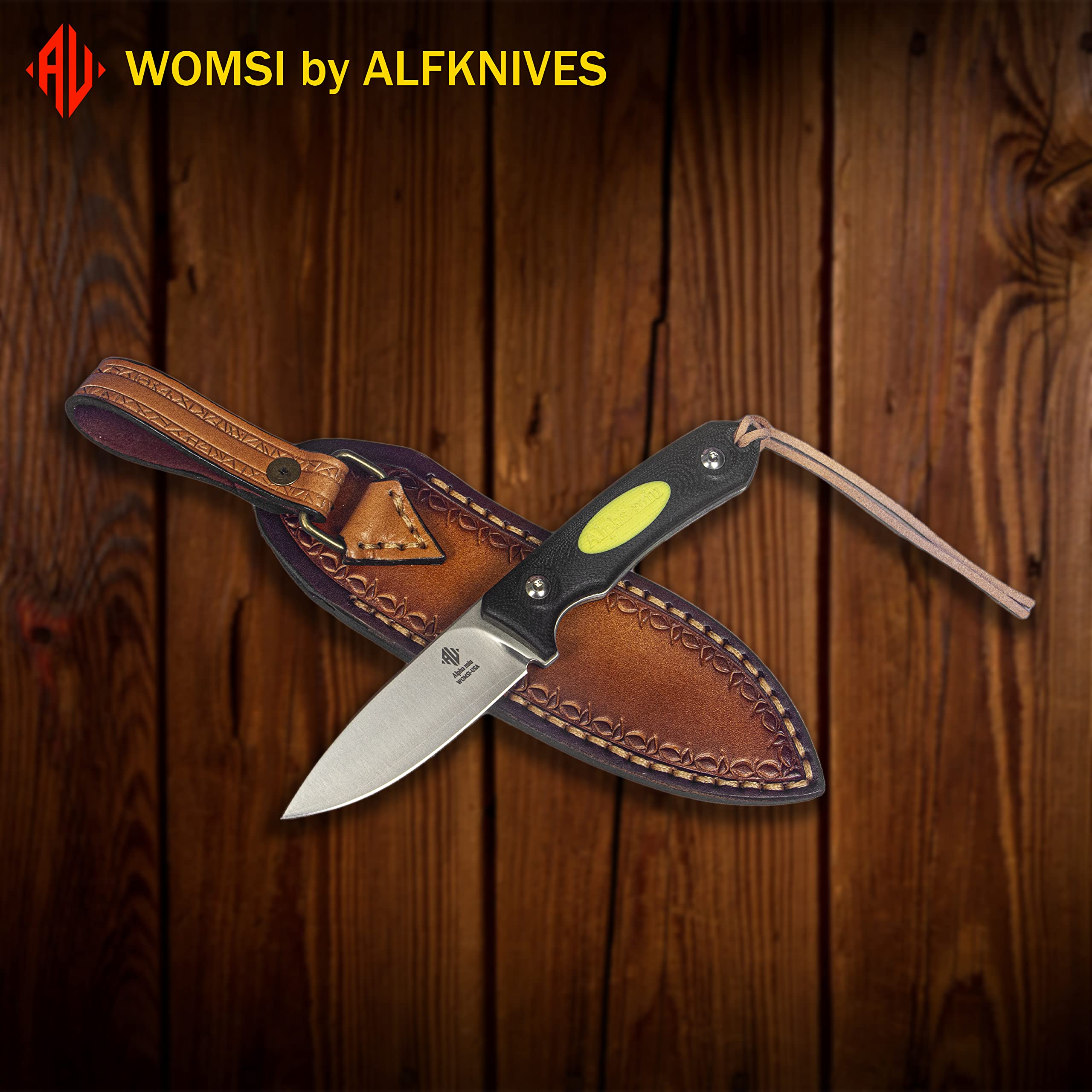 WOMSI Hunting Knife,Full Tang 6.57",DPS15-S Power Steel Blade,Sonorous&durable G10 Handle with Leather Sheath(Black)
