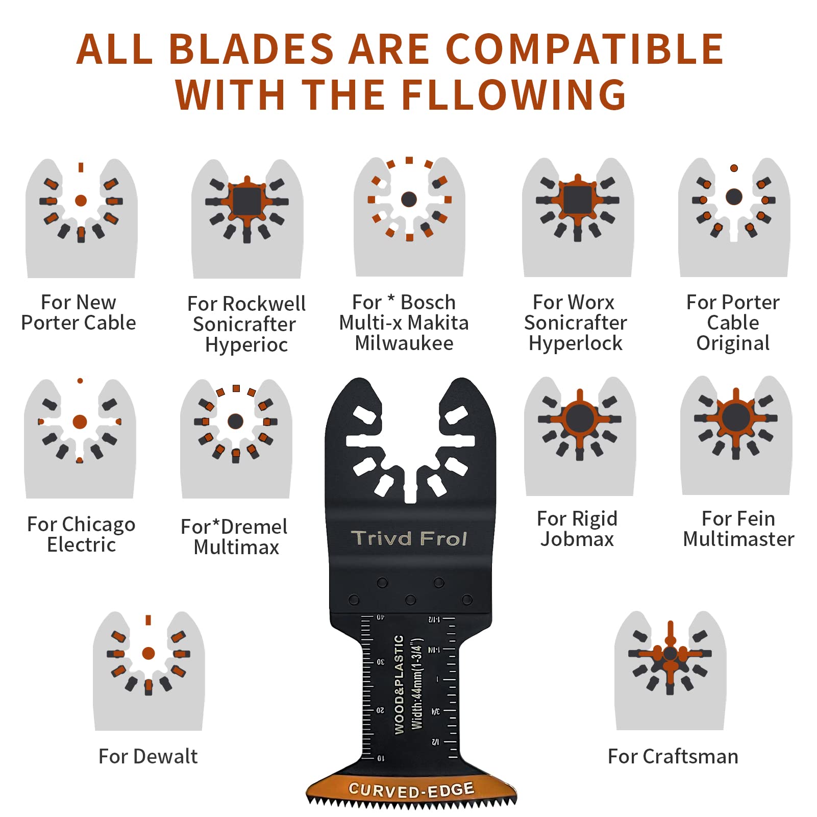 Trivd Frol 50Pcs Curved-Edge Oscillating Tool Blades Professional Universal Oscillating Saw Blades Wood Multitool Blades Compatible with Dewalt, Milwaukee, Makita, Ryobi, Rockwell, Bosch