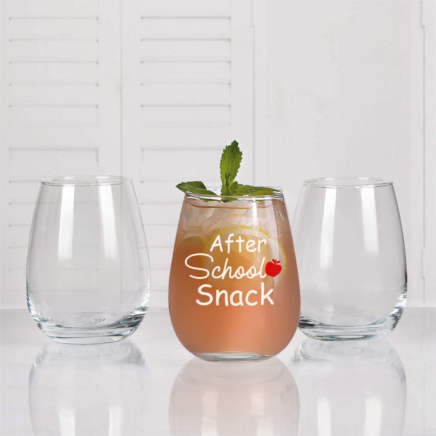 Teacher Gift - After School Snack Stemless Wine Glass 15Oz, Teacher Wine Glass for Preschool, Elementary, High School Teacher, Professor, Gift Idea for Teacher Appreciation Day, Retirement, Christmas