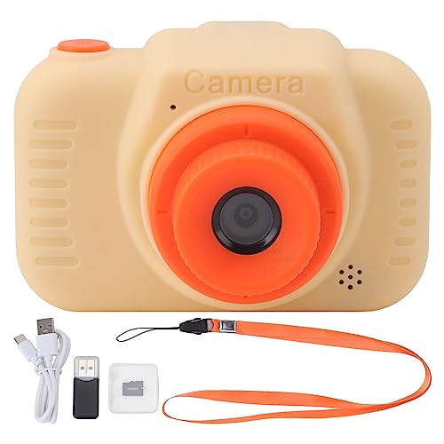 Selfie Camera Toy, Portable Front Rear Lens Kids Digital Camera USB Rechargeable with 32G Card for Outdoor (Beige)