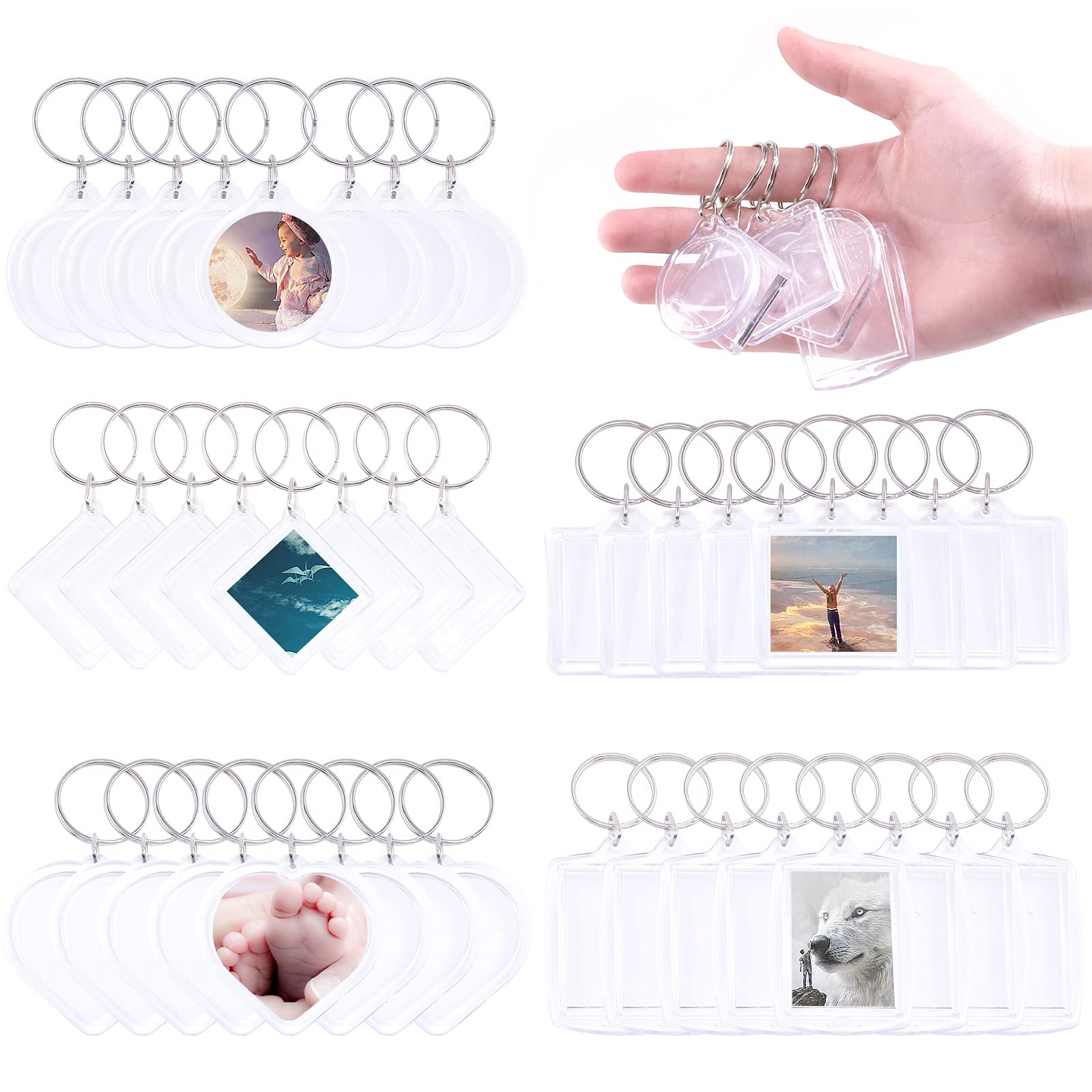 Swpeet 40Pcs Pendant Picture Frame Keyrings, Make Your Own Keyring Kit, Central Pendant for Kids To Assemble And Attach To Key Rings And Bags