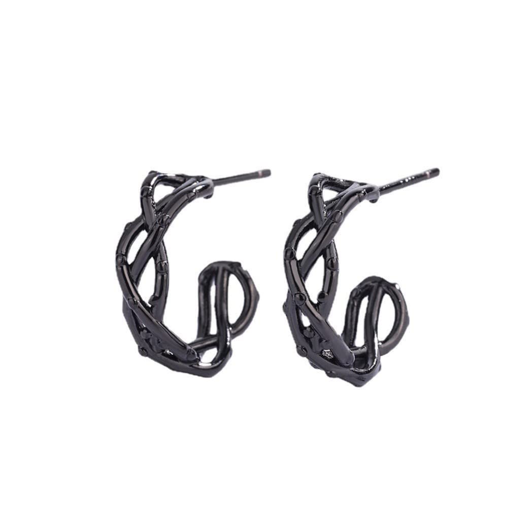 Twig-Shaped Baked Black Gold Stud Earrings, Gothic Style Twig Black Baked Gold Earrings