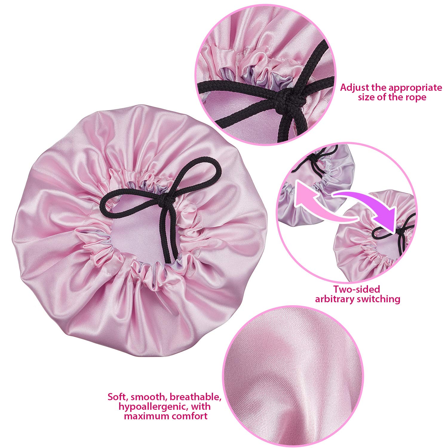SATINIOR 3 Pieces Kids Satin Bonnet Adjustable Sleeping Cap Reversible Satin Cap for Teens Toddler Child (Classic Color)