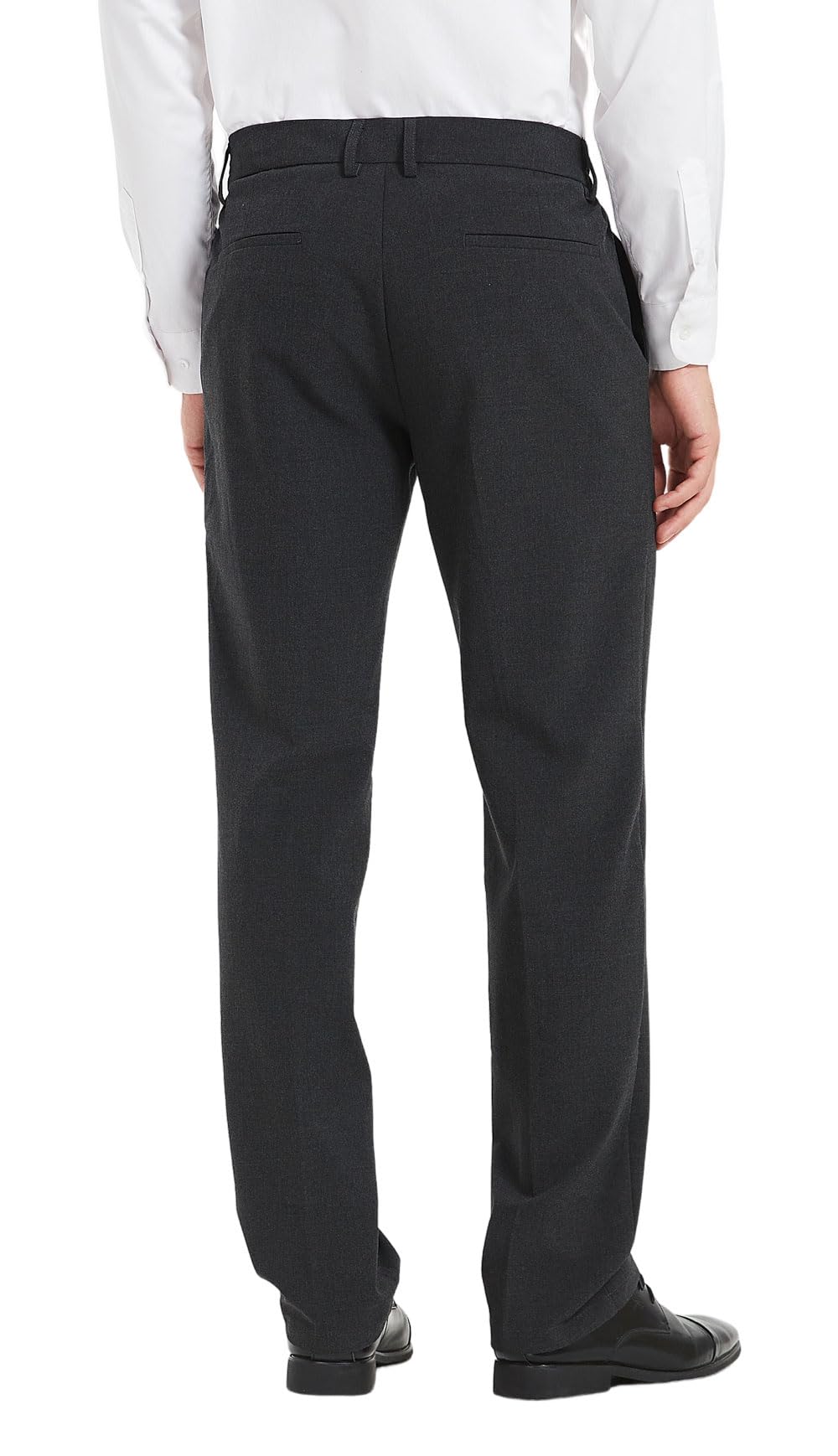 Plaid&Plain Men's Dress Pants with Elastic Waistband and Stretchy Fabric Straight Fit 9802-Charcoal-34WX32L