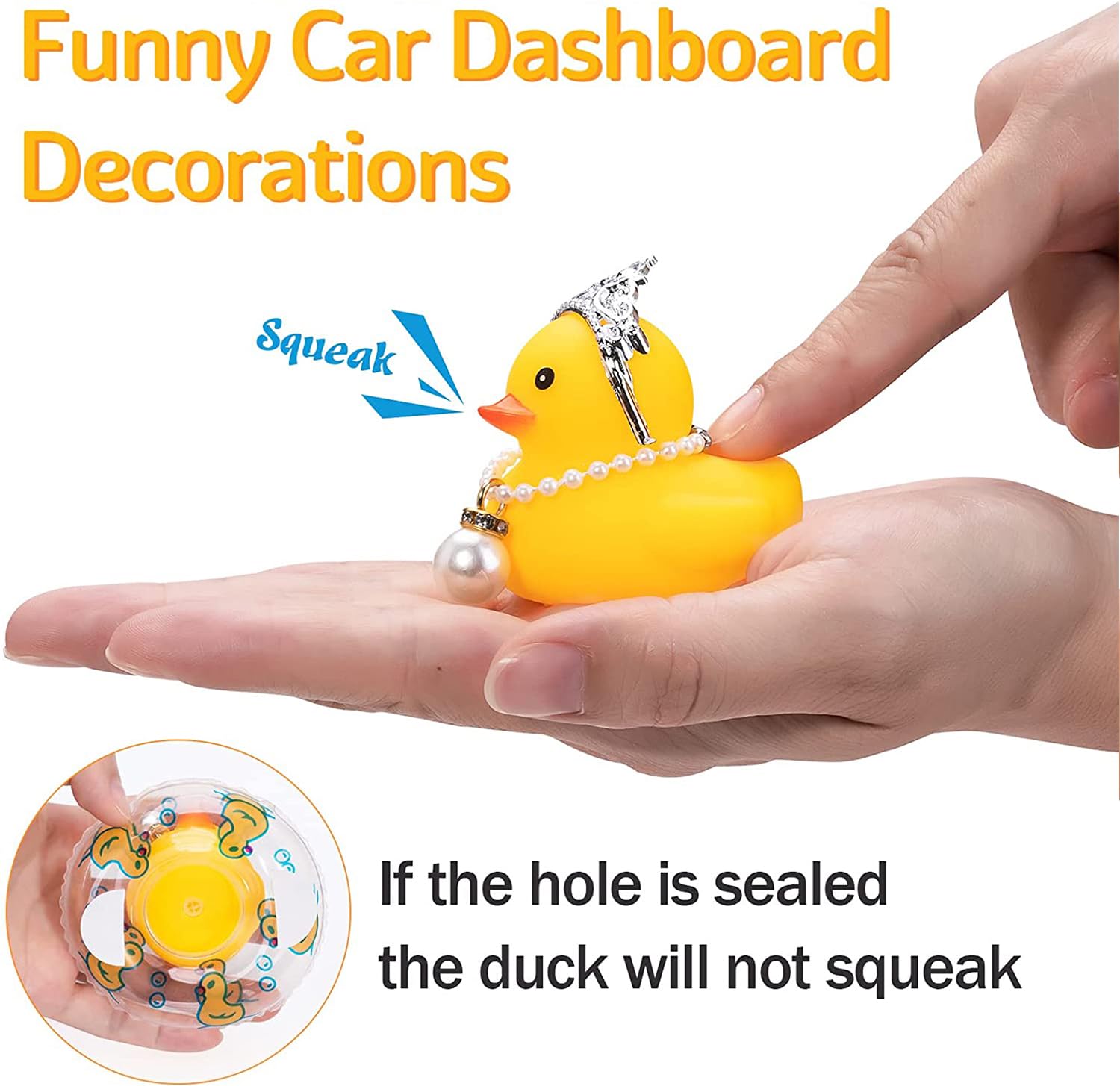 wonuu Car Duck Rubber Duck Car Ornaments Duck Car Dashboard Decorations with Mini Crown and Necklace, C-Female Crown