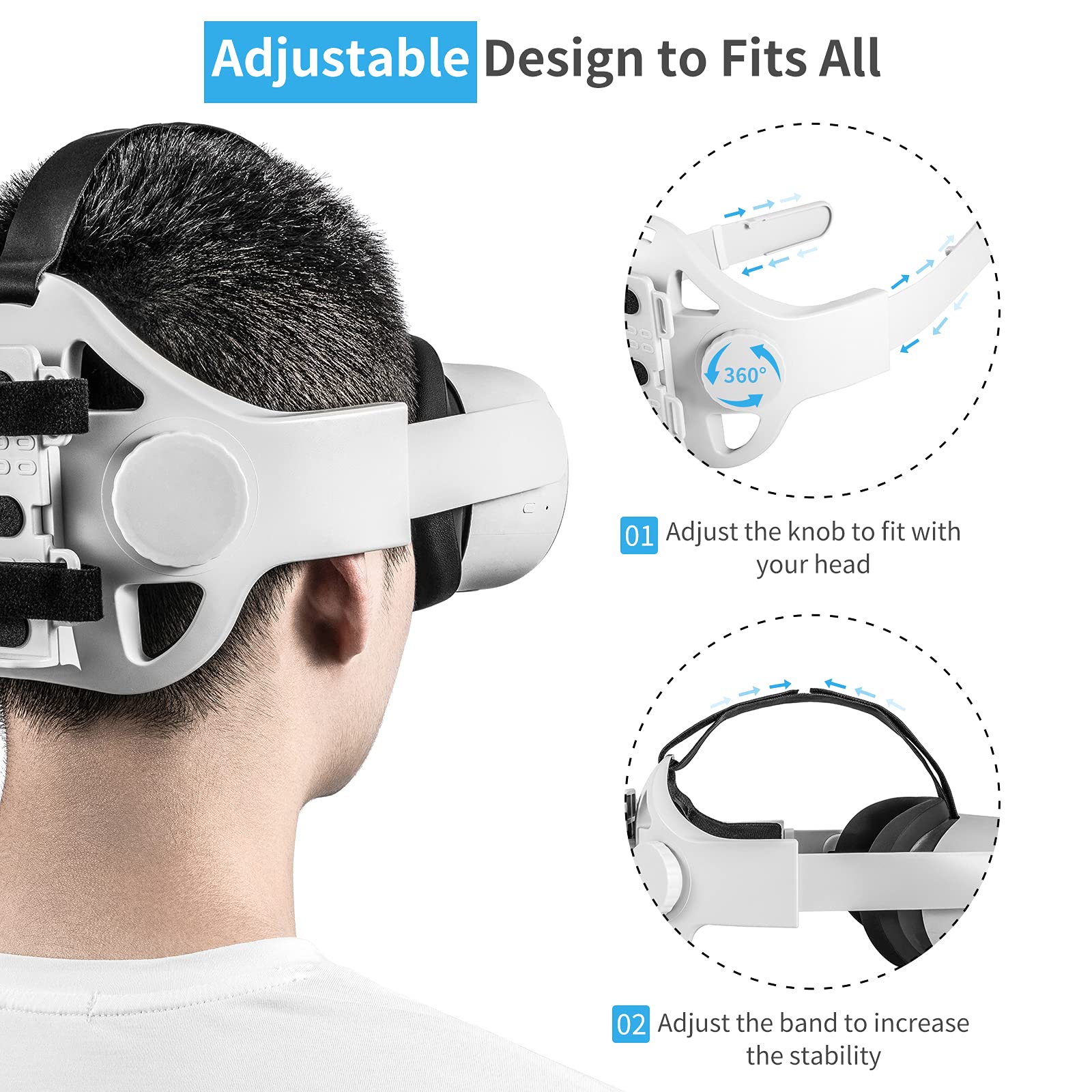Woodooxoo Elite Strap for Oculus Quest 2 Accessories, Adjustable Head Strap with Power Bank Holder Comfortable Headband Enhanced Support and Reduce Pressure in VR Gaming (Headset Not Included)