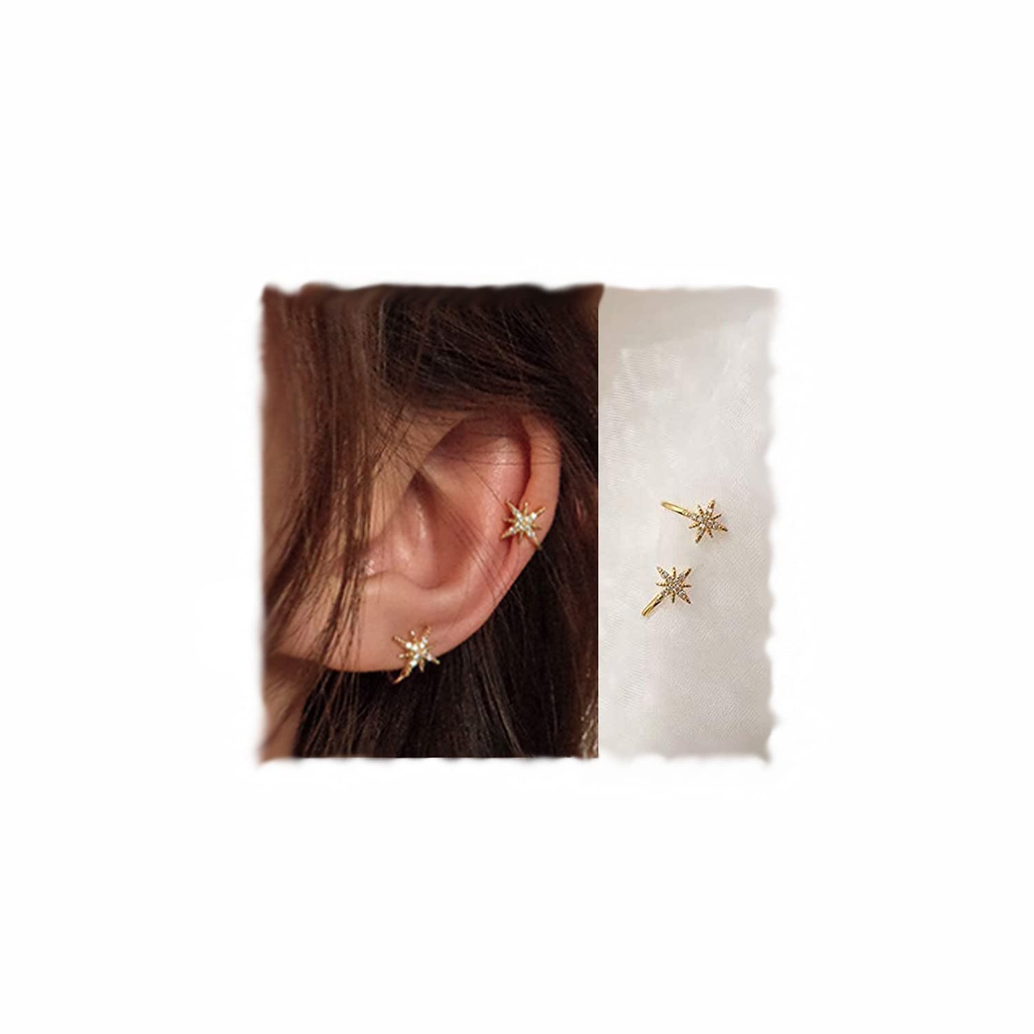 Simple CZ Star Cuff Wrap Earrings Cute Snowflake Crystal Twinkle Helix Cartilage Clip on Earrings Non Piercing Cartilage Earrings Hexagram ear cuff (snowflake ear cuff-gold)