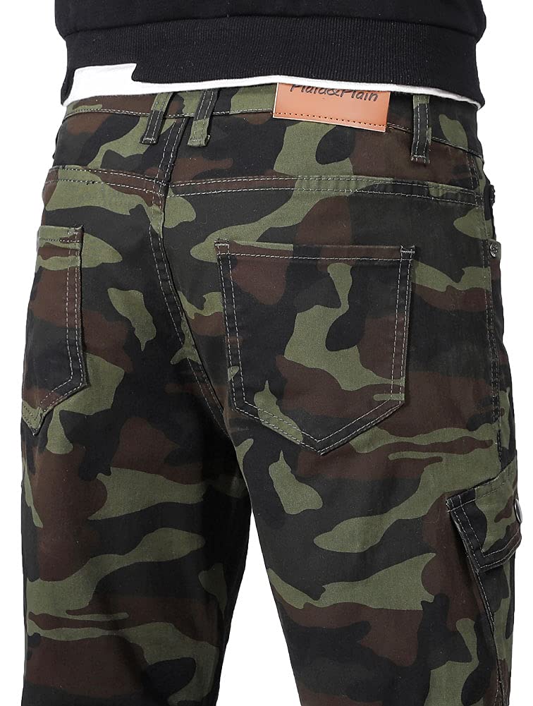 Plaid&Plain Men's Skinny Jeans Biker Jeans Cargo Jeans Cargo Pants8013 camo 32X30