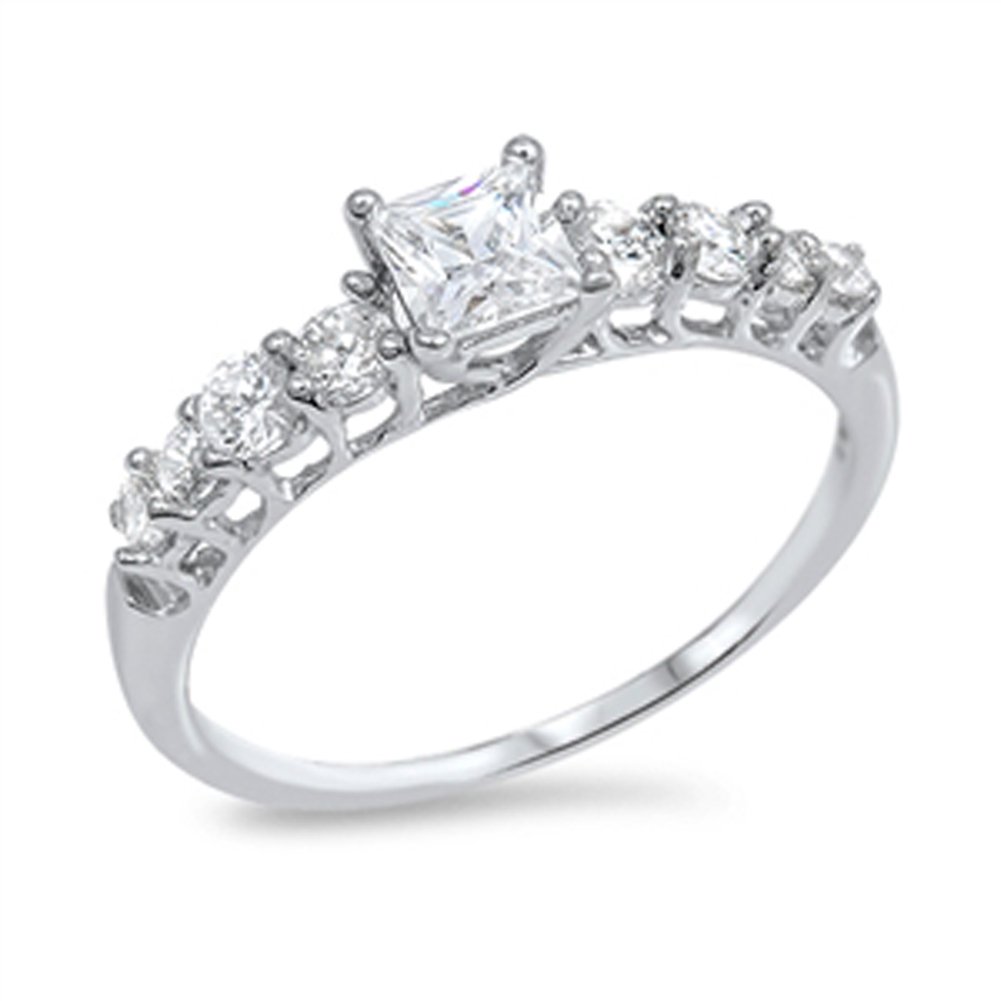 Square White CZ Beautiful Wedding Ring New .925 Sterling Silver Band Size 10