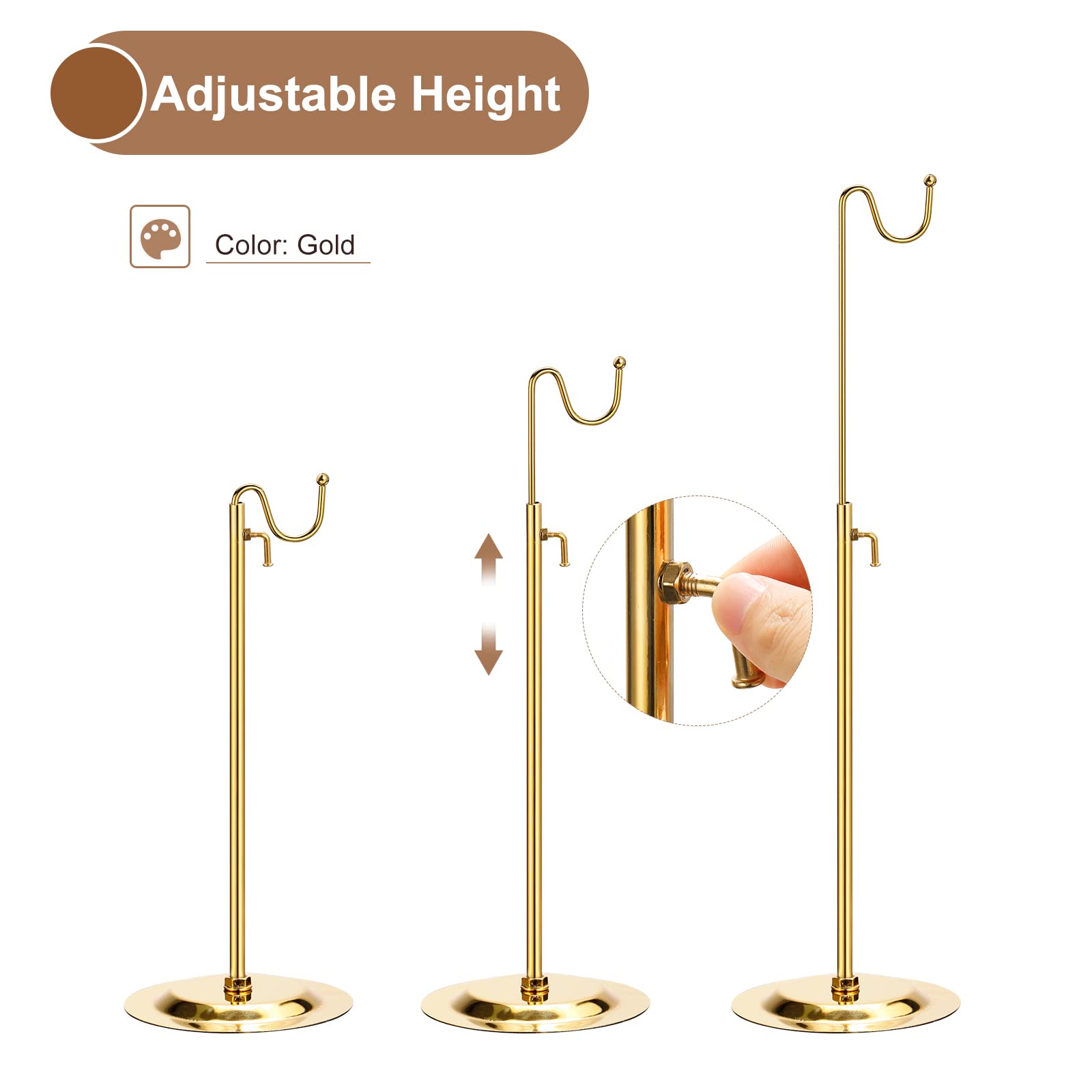 uxcell Purse Display Stand Adjustable Tabletop Single Hook Handbag Rack Stainless Steel Bag Holder for Retail Boutique Store - Gold