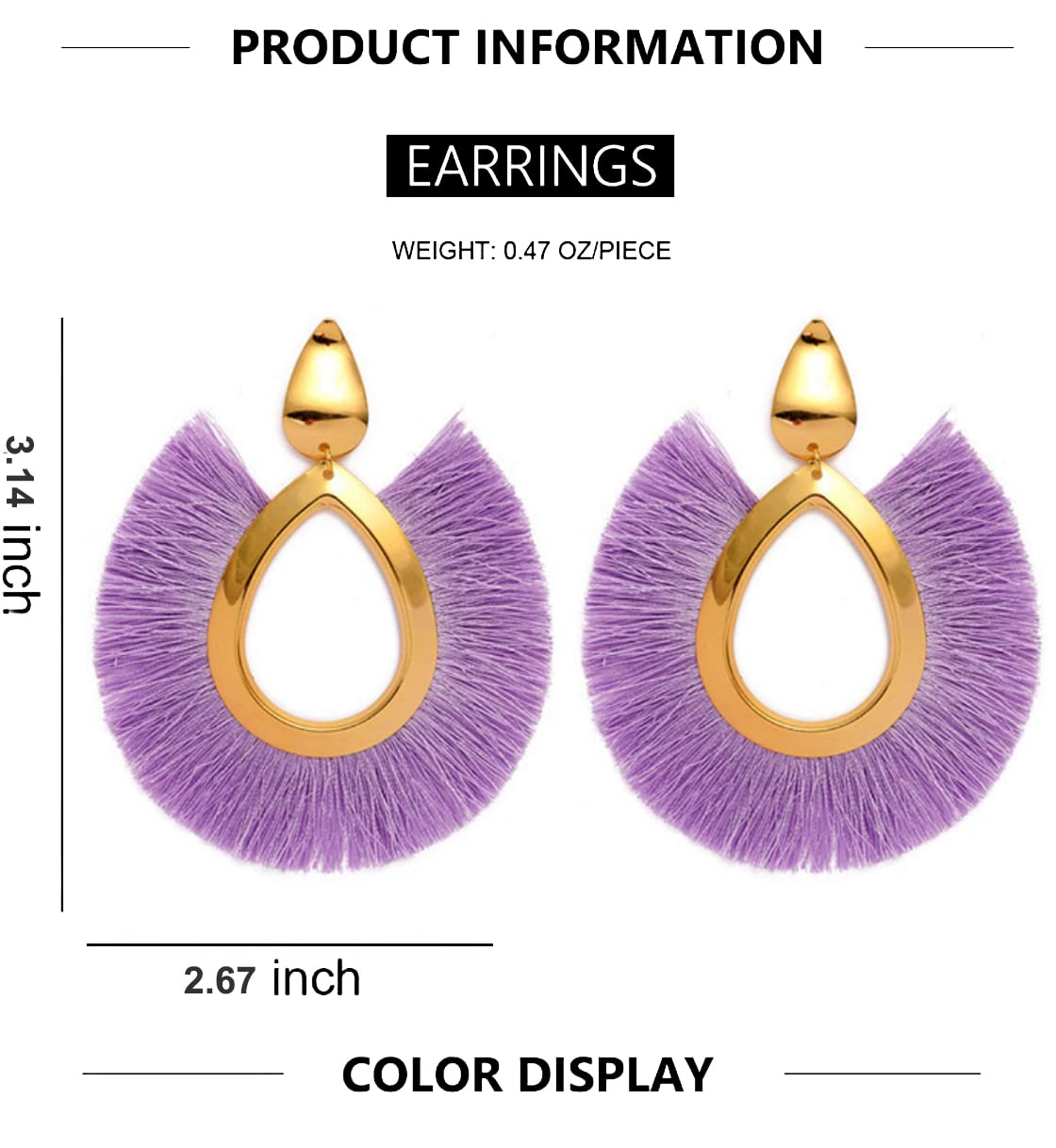 TINNYFY 12 Pairs Boho Statement Earrings Tassel Earrings Hoop Dangle Earrings Long Earrings for Women/Girl (B)