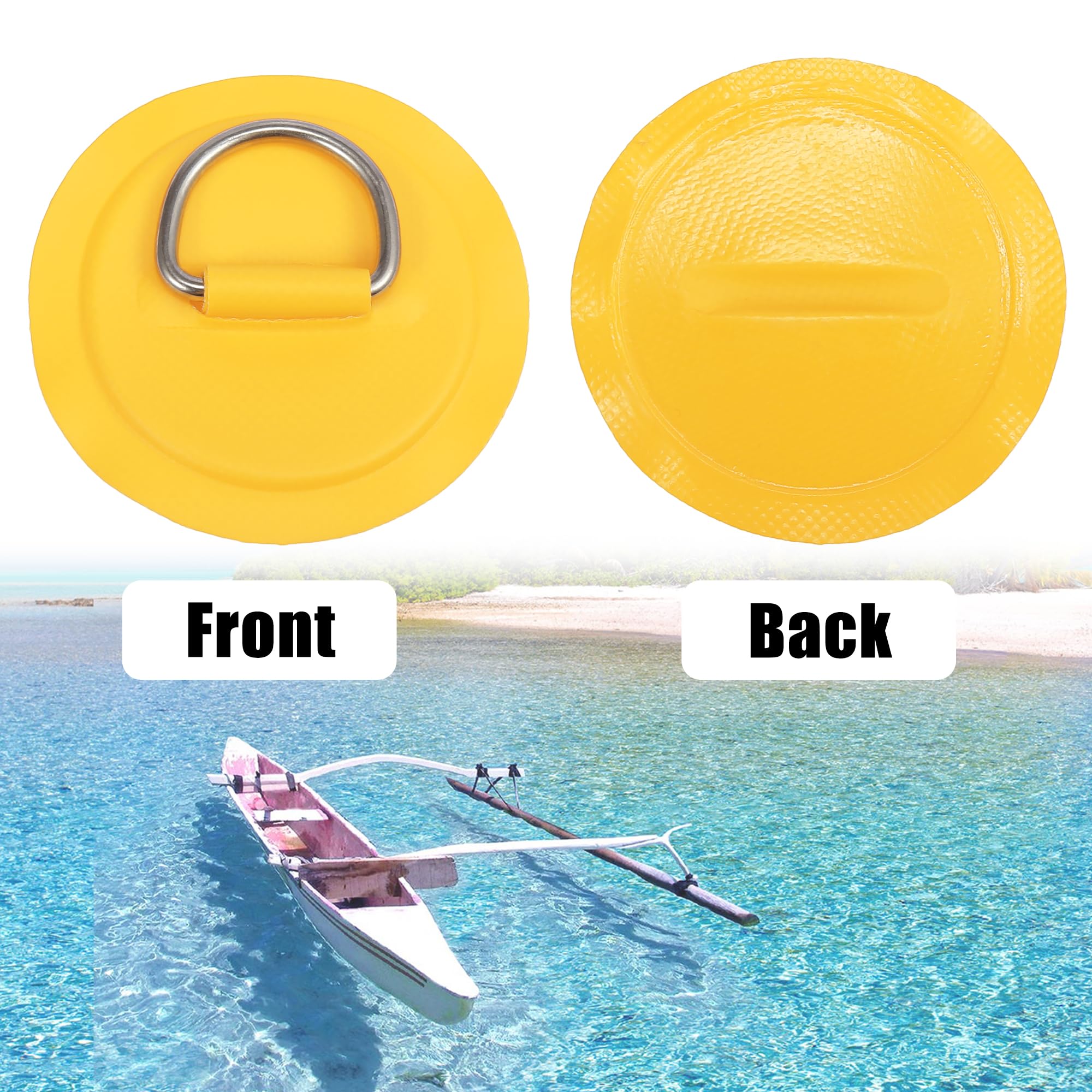 X AUTOHAUX 4pcs D Ring Patch PVC Stainless Steel Round Shape D Ring Pad for Inflatable Boat Kayak Canoe Deck Yellow
