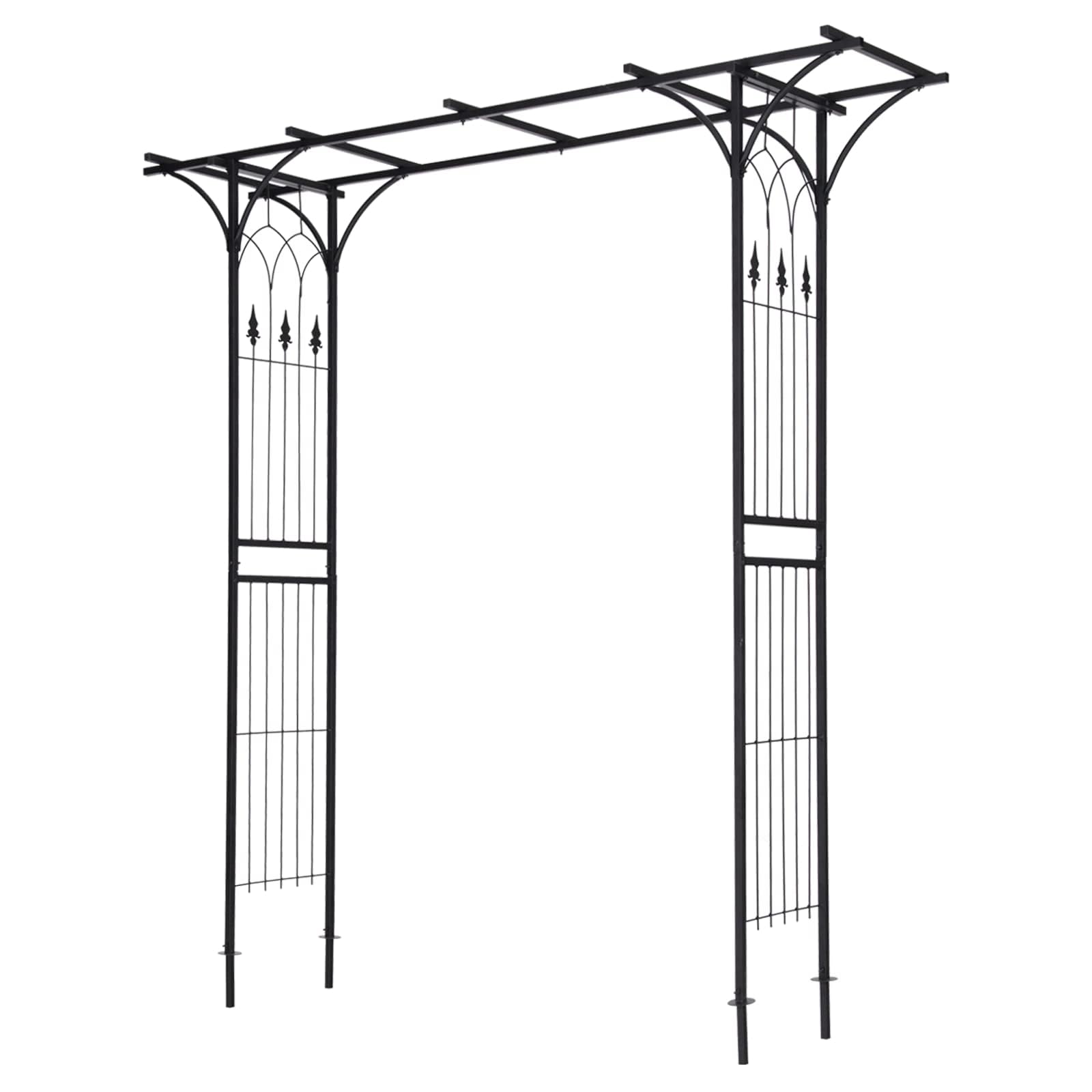 Tangkula 6.7 Ft Garden Arbor, Metal Arch with Trellis for Climbing Plants Outdoor, Decoration Outdoor Garden Archway with Gate for Vines, Flowers, Wedding, Bridal Party, Ceremony