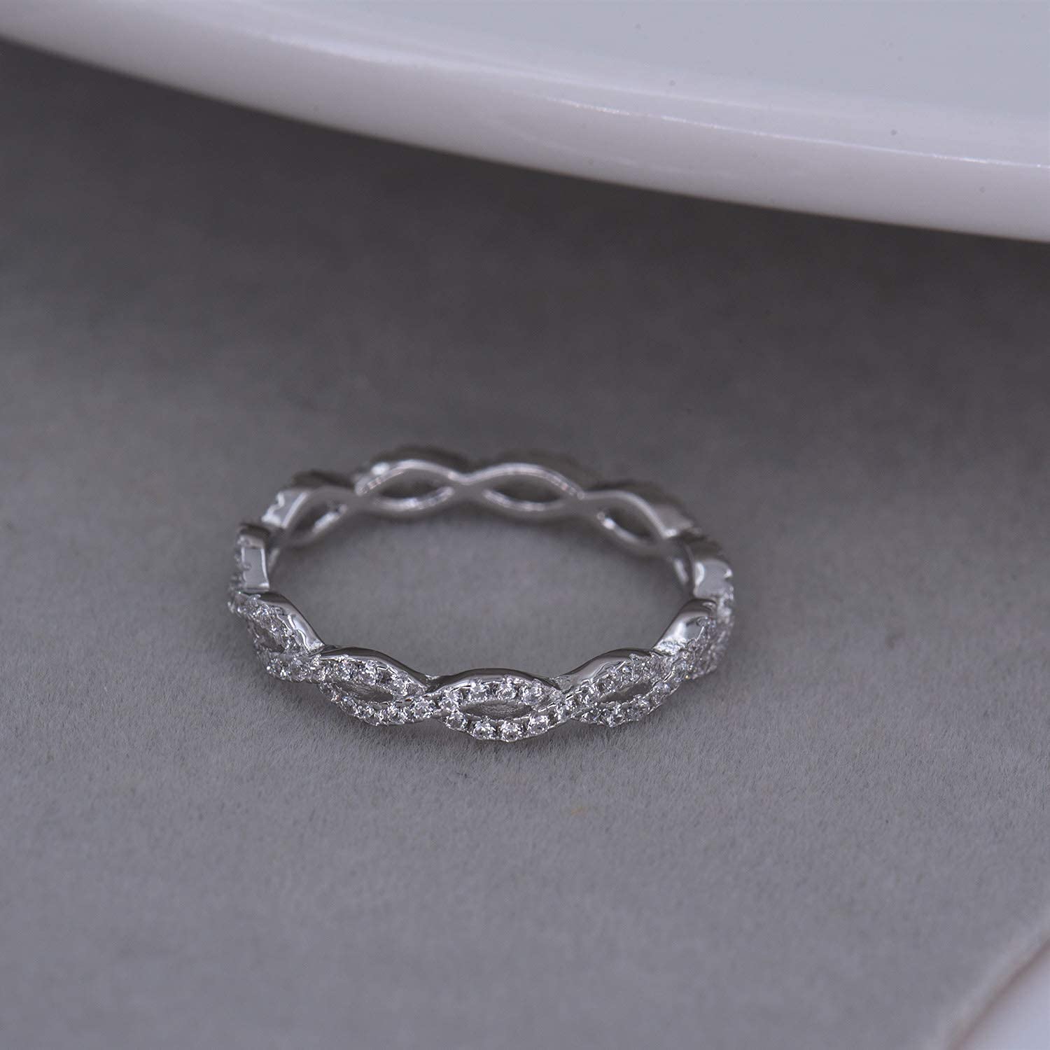 Rose Gold Wedding Band Women Twist CZ Wedding Ring Infinity Full Eternity Dainty Stacking Bridal Delicate Bridal