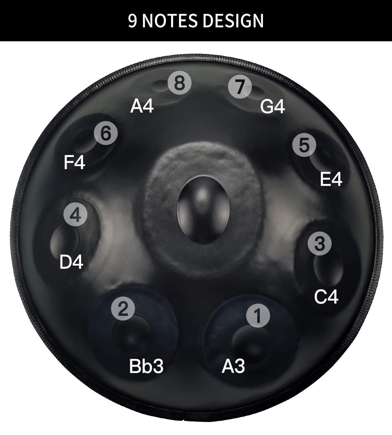 YuELinG 432Hz Handpan Steel Drum in D minor 9 notes with Soft Handpan csae, Handpan Stand, Handpan mallets and dust-free cloth (Black)