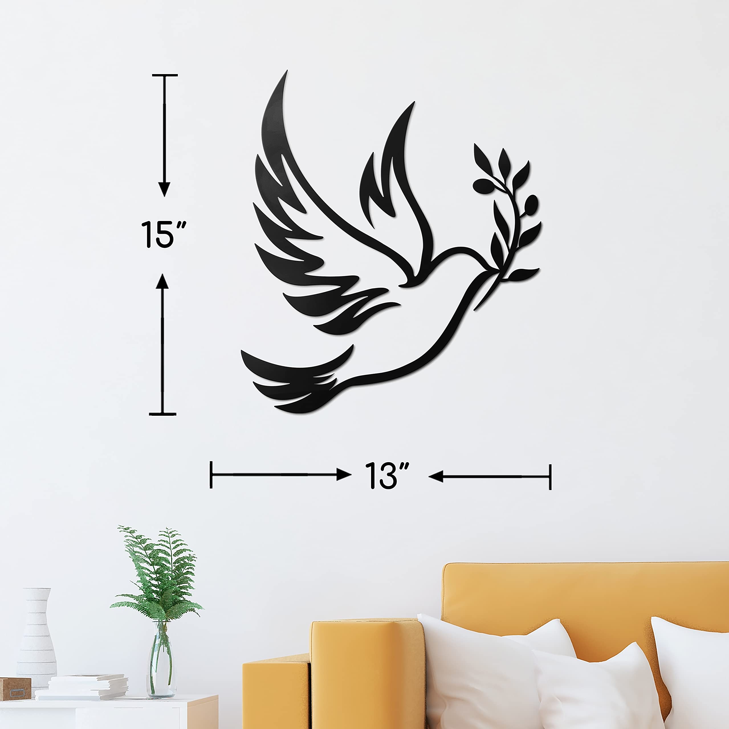 Vivegate Dove of Peace Olive Branch Metal Wall Art β Olive Branches Peace Black Outline White Dove Metal Wall Decor (Large - 15"X13", Dove)