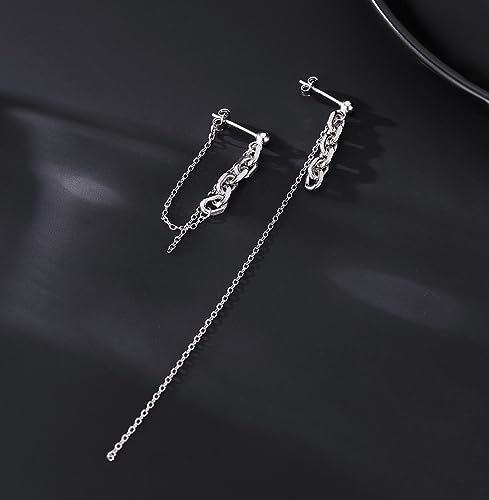 SLUYNZ 925 Sterling Silver Chain Dangle Earrings for Women Asymmetric Tassel Earrings (A-Silver)