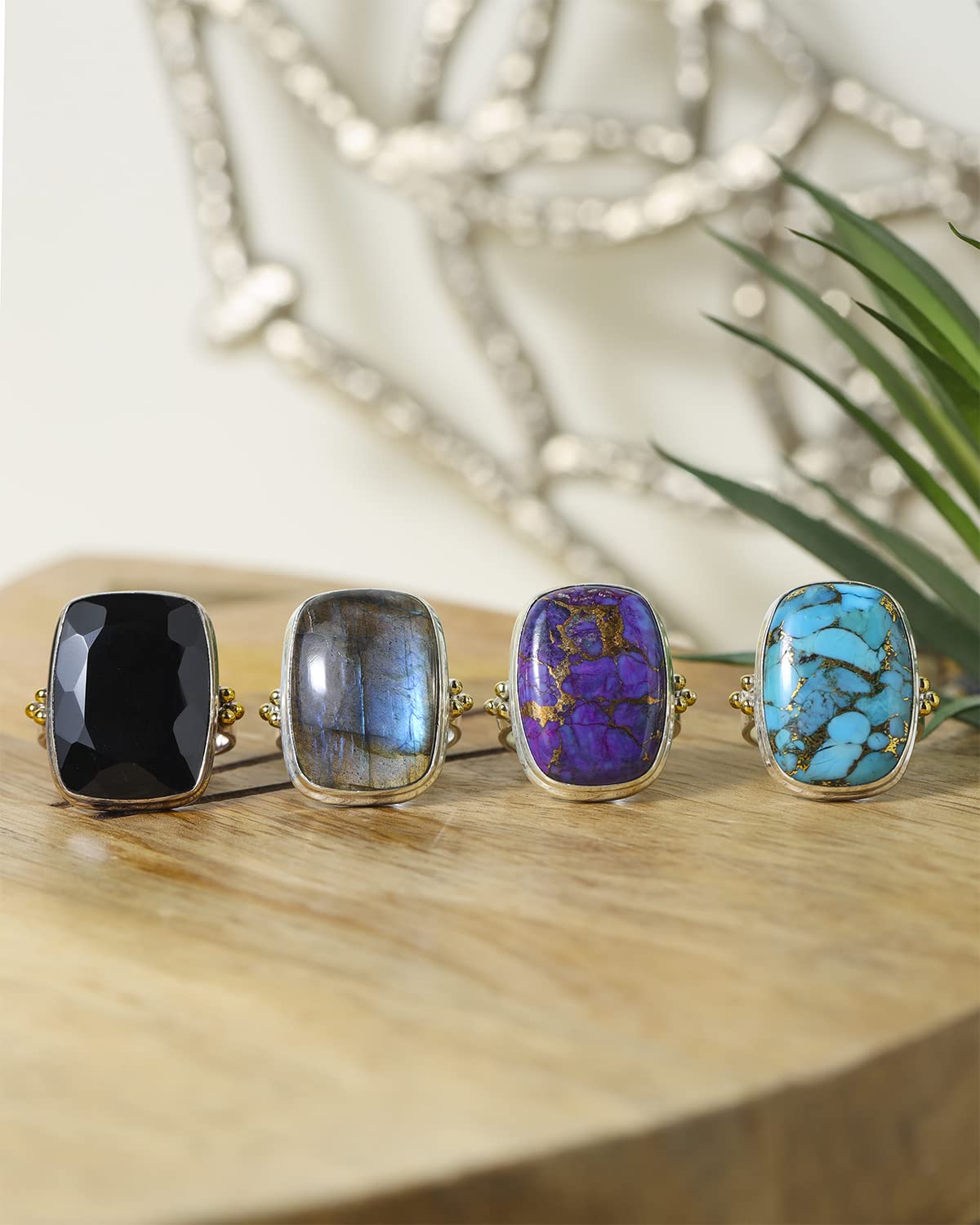 YoTreasure Labradorite Statement Ring Solid 925 Sterling Silver with Brass Accents