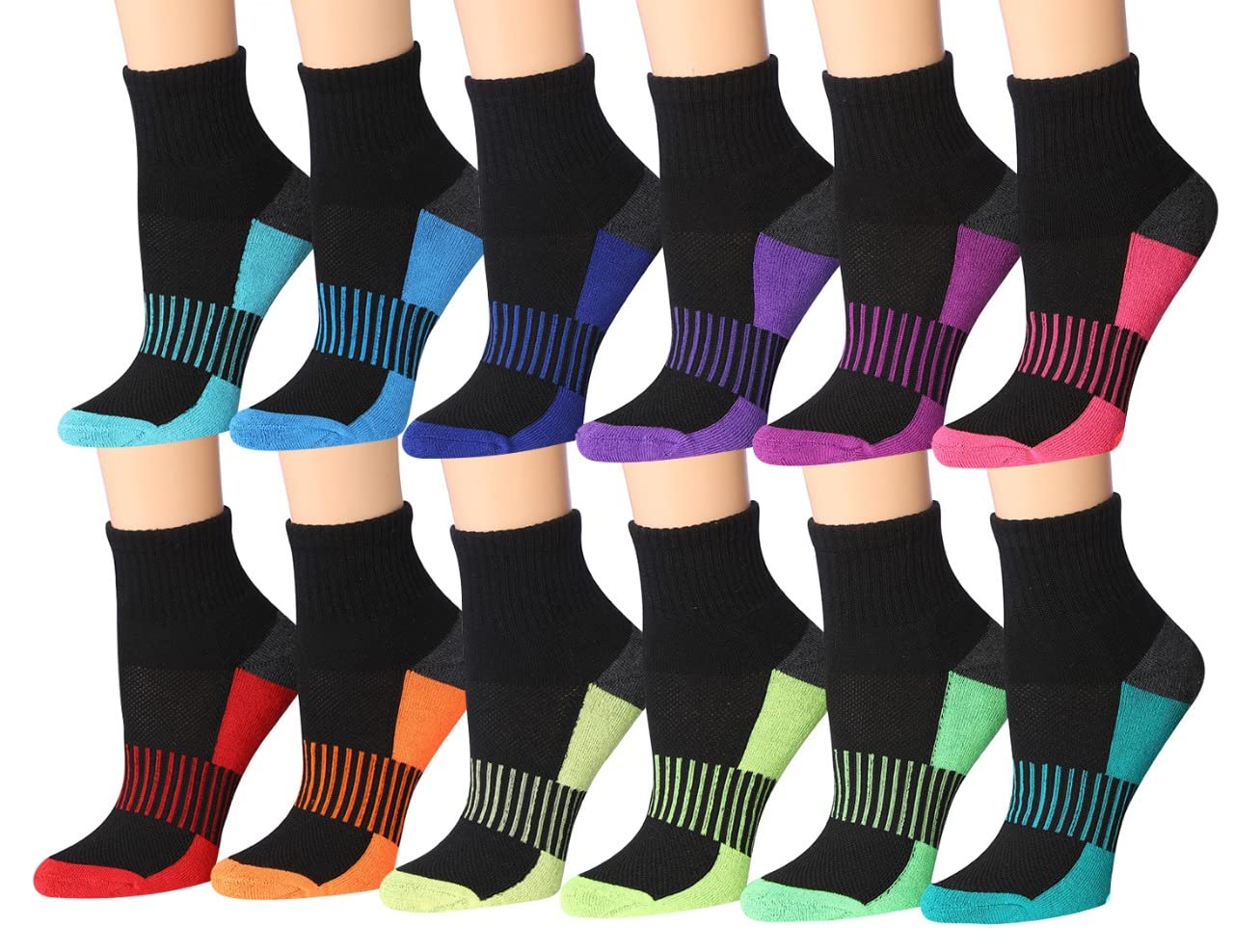 Tipi Toe Women's 12-Pairs Running & Athletic Sports Performance Ankle/Quarter Socks For Women (WQ17)
