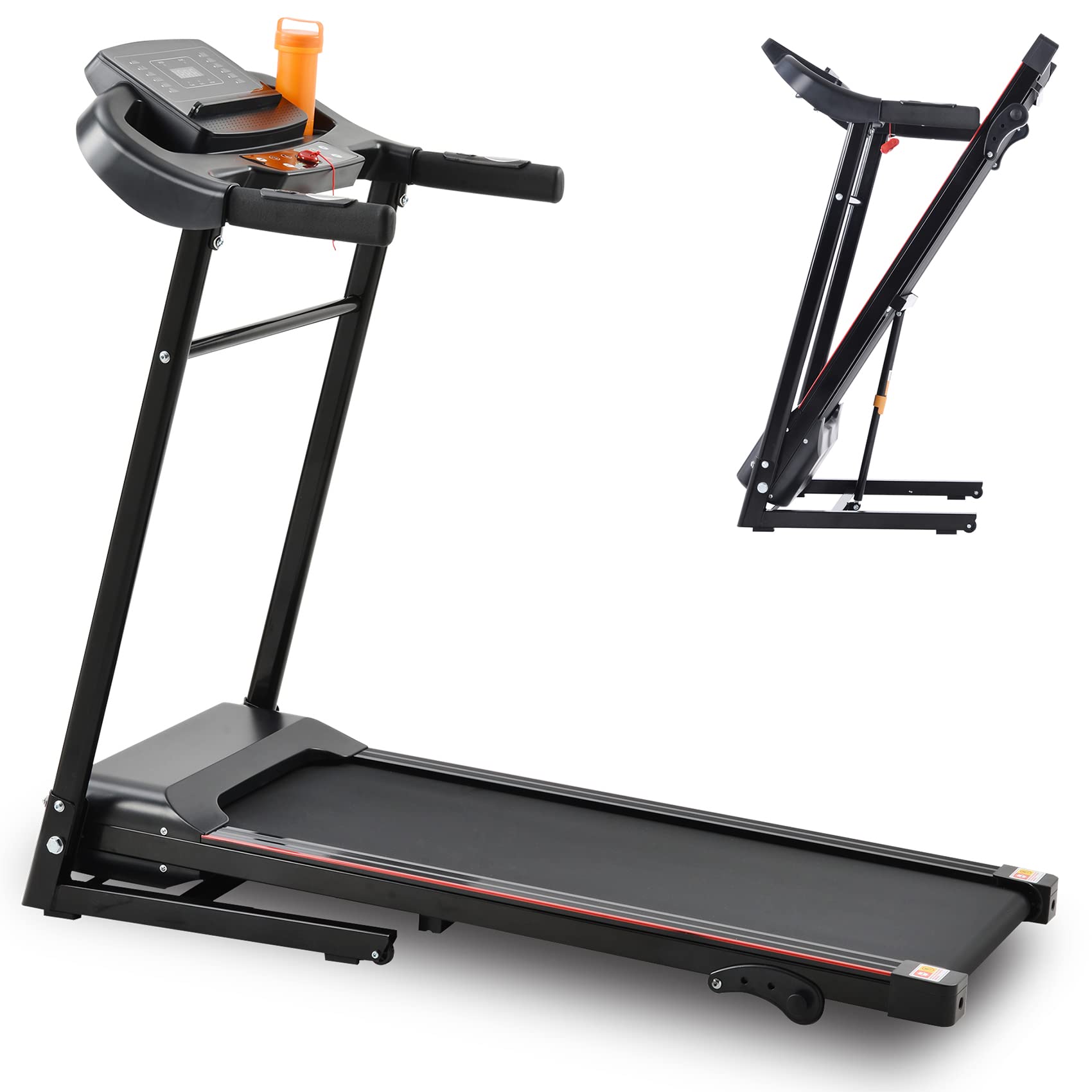Treadmill, Home Folding Treadmill for Home Workout, 5" LCD Screen, Shock-Absorbent Running Deck, Device Holder - 265 LB Capacity (Steel)
