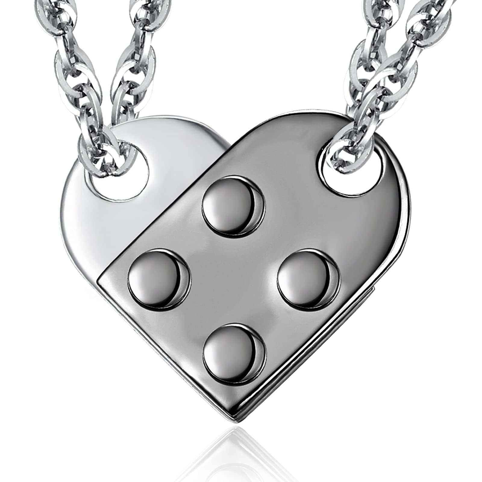TANGPOET Brick Necklace for Couples Sterling Silver Lego Heart Pendant Necklace Friendship Jewelry Christmas Gifts for Women Men Friend Her