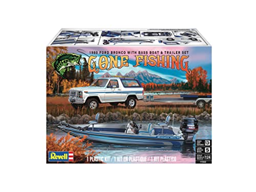 Revell 17242 '80 Ford Bronco w/Bass Boat & Trailer 1:24 Scale 157-Piece Skill Level 5 Model Truck Building Kit