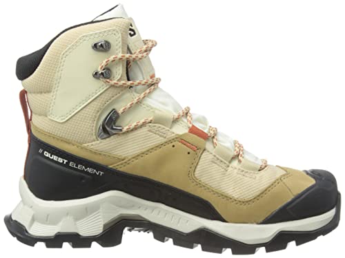 Salomon Quest Element Gore-TEX Hiking Boots for Women, Safari/Vanilla Ice/Mecca Orange, 9