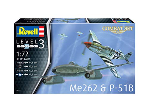 Revell RV03711 03711 Combat Set Me262 & P-51B Mustang Plastic Model kit 1:72 Scale, Unpainted