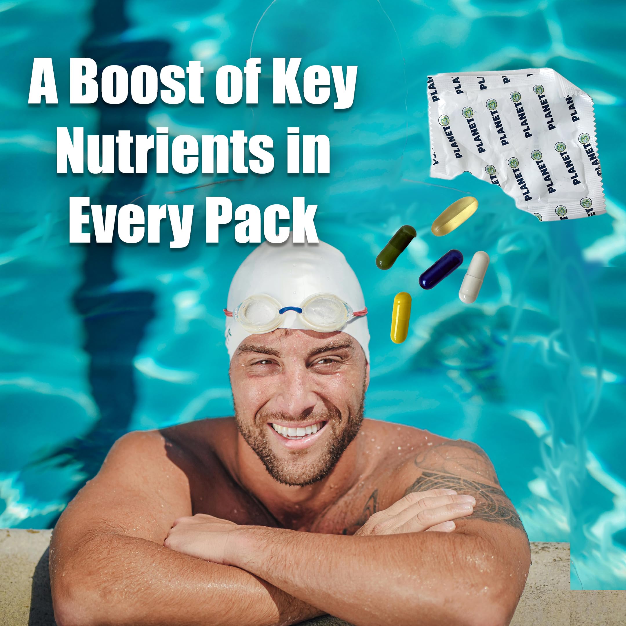 Planet 3 Vitamin Packs, Energy, Immune & Heart Support with Multivitamin, Vitamin D, Probiotics, Biotin, B12, Omega 3, Lutein - Daily Vitamins for Both Men & Women, Core Supplements, 30 Daily Packs