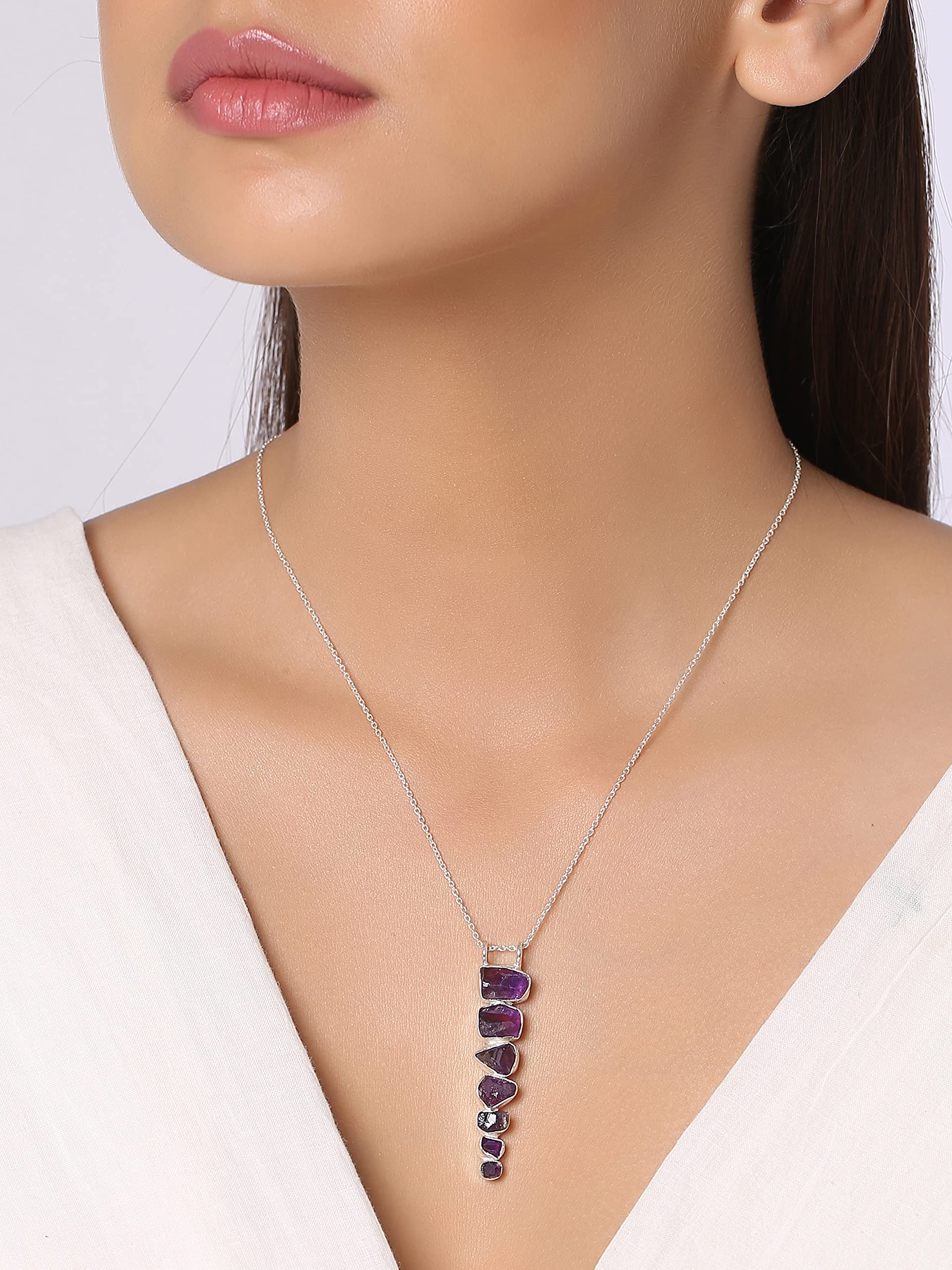 YoTreasure Raw Blue Tanzanite Pendant 925 Sterling Silver Long Chain Necklace Jewelry