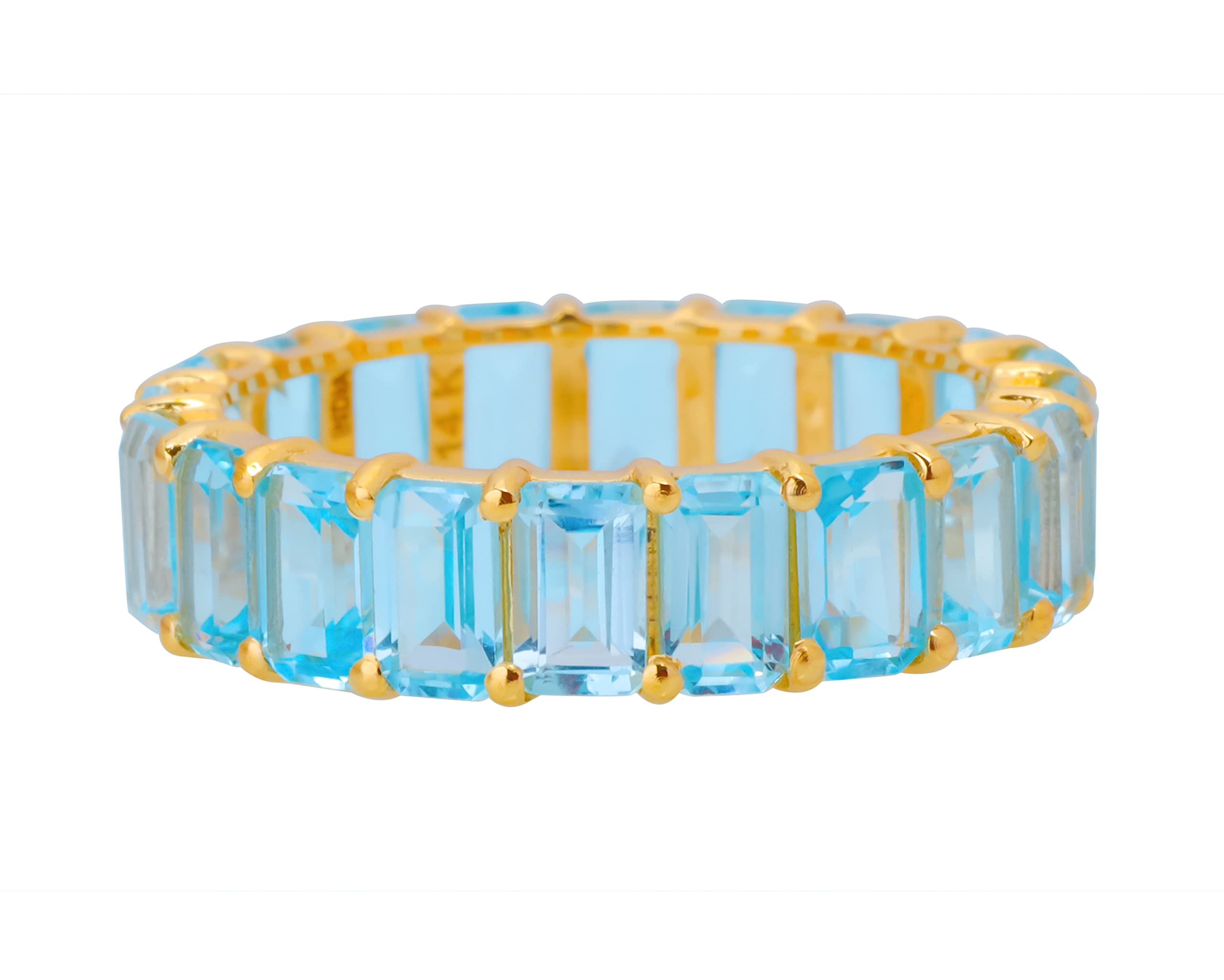 YoTreasure Sky Blue Topaz Solid 14K Yellow Gold Eternity Wedding Band Ring Jewelry