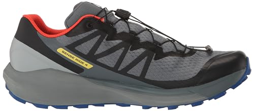 Salomon Sense Ride 4 Gore-TEX Invisible FIT Trail Running Shoes for Men, Stormy Weather/Quarry/Cherry Tomato, 8.5