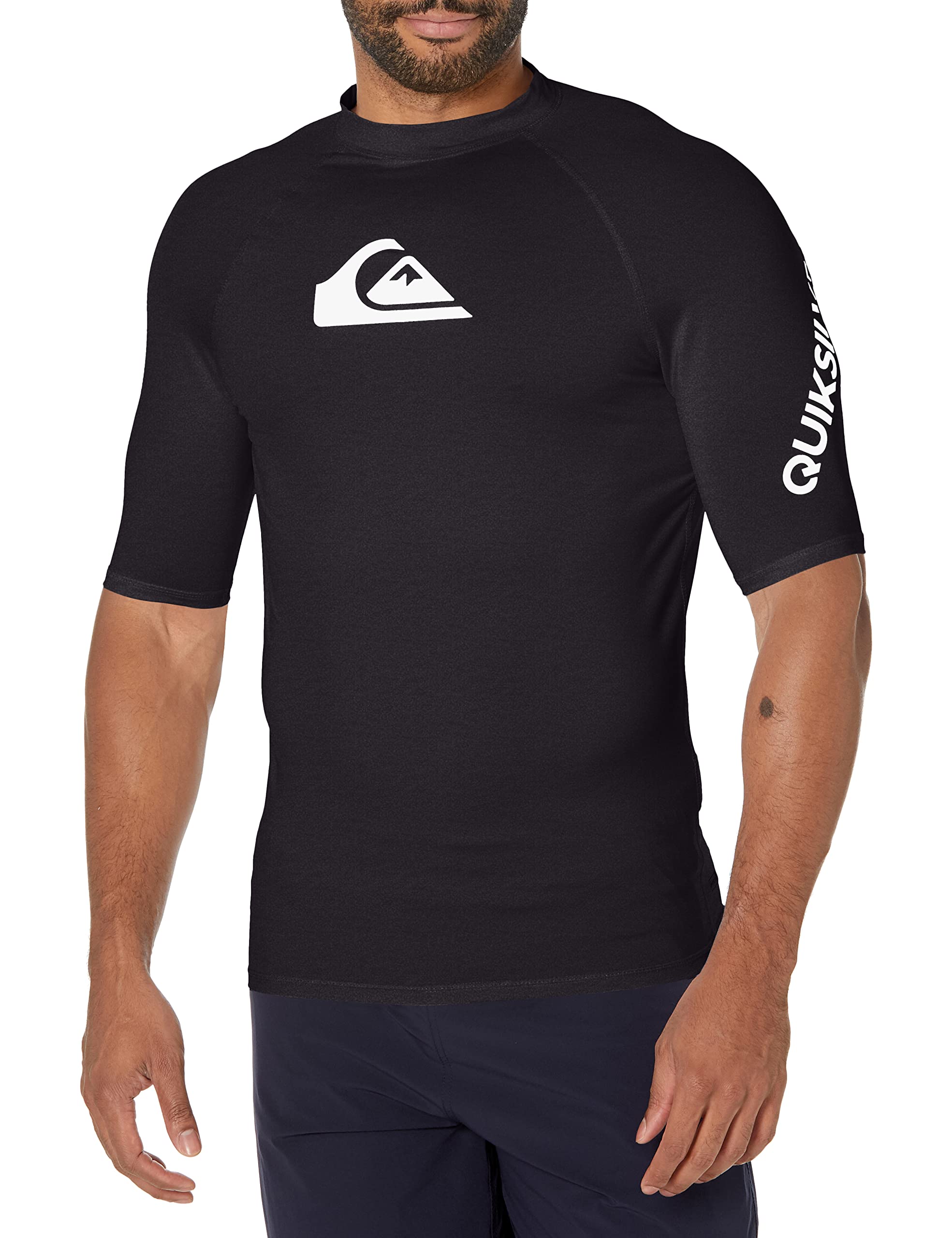 Quiksilver mens All Time Short Sleeve Rashguard Upf 50 Sun Protection Surf Rash Guard Shirt, Black, Medium US