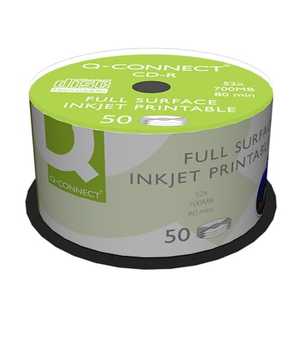 Q-CONNECT KF18020 52x Inkjet Printable CD-R Discs (Pack of 50)
