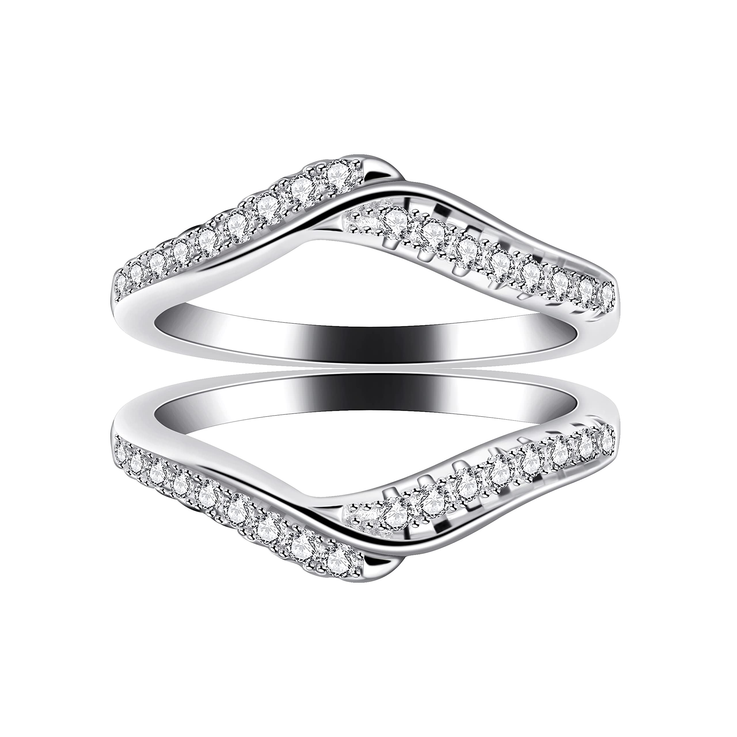 Uloveido Women's 925 Sterling Silver Round CZ Wedding Band Ring Guard Enhancer 2pcs Staking Wrap Rings Set Y1516 (Size 8)
