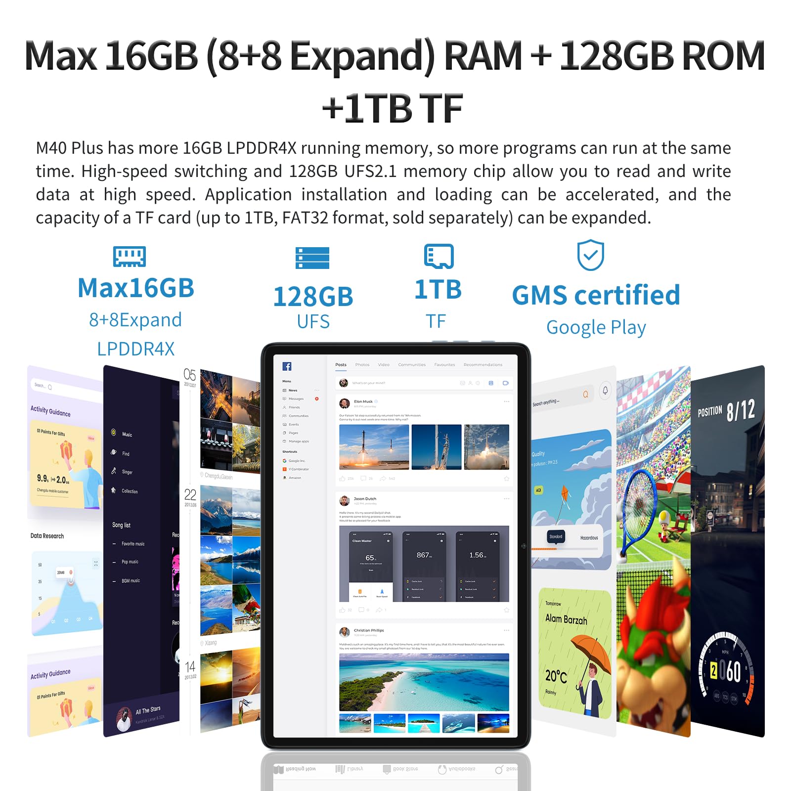 TECLAST Tablet 10 inch Android 12 Tablet, M40PLUS 16GB RAM+128GB ROM, Dual 13MP+5MP Camera, WiFi, Bluetooth, GPS, 1TB Expand Support, IPS Full HD Display