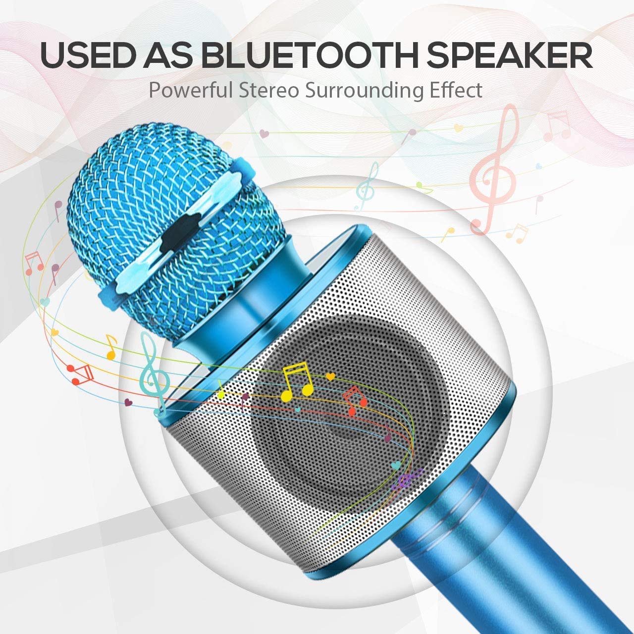 YONHAN 2 Pack Microphones for Kid Wireless Bluetooth Karaoke Microphone for Singing, Portable Handheld Mic Speaker Music Player Recorder for Christmas, Birthday, Home Party (Blue)